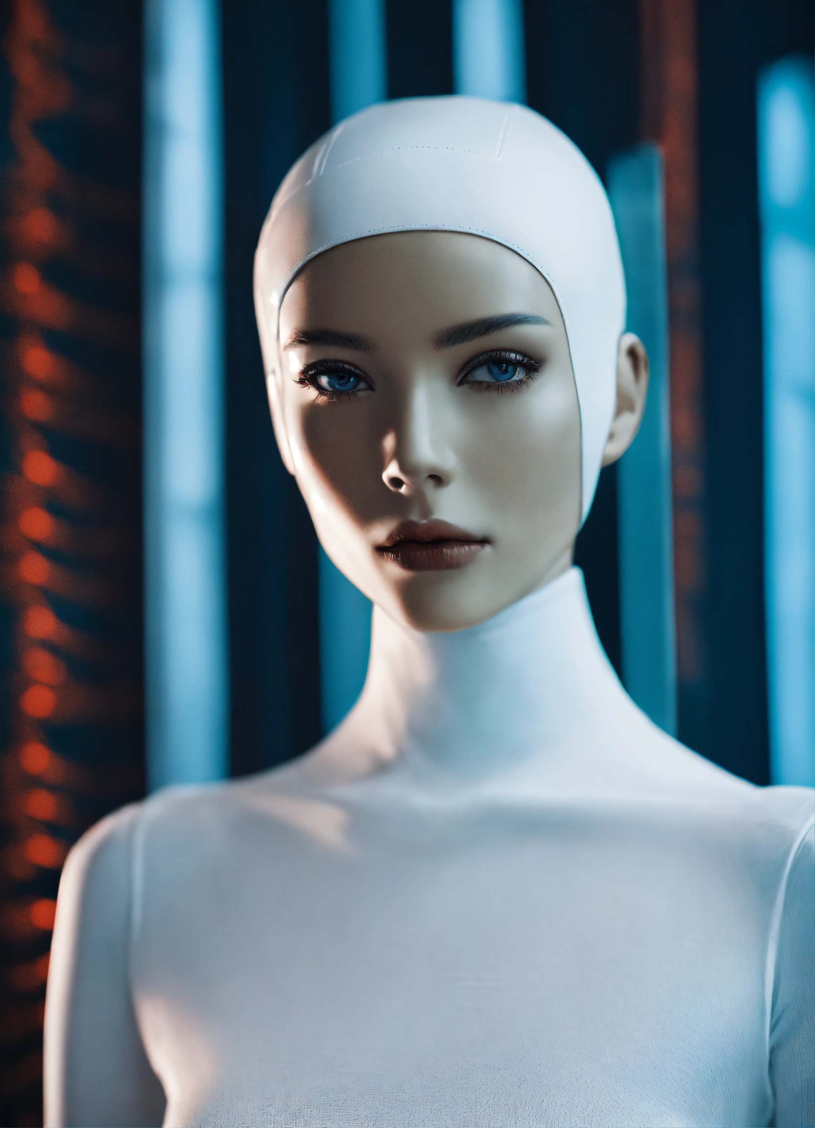 Lexica - A futuristic mannequin facing the camera in a white t shirt ...
