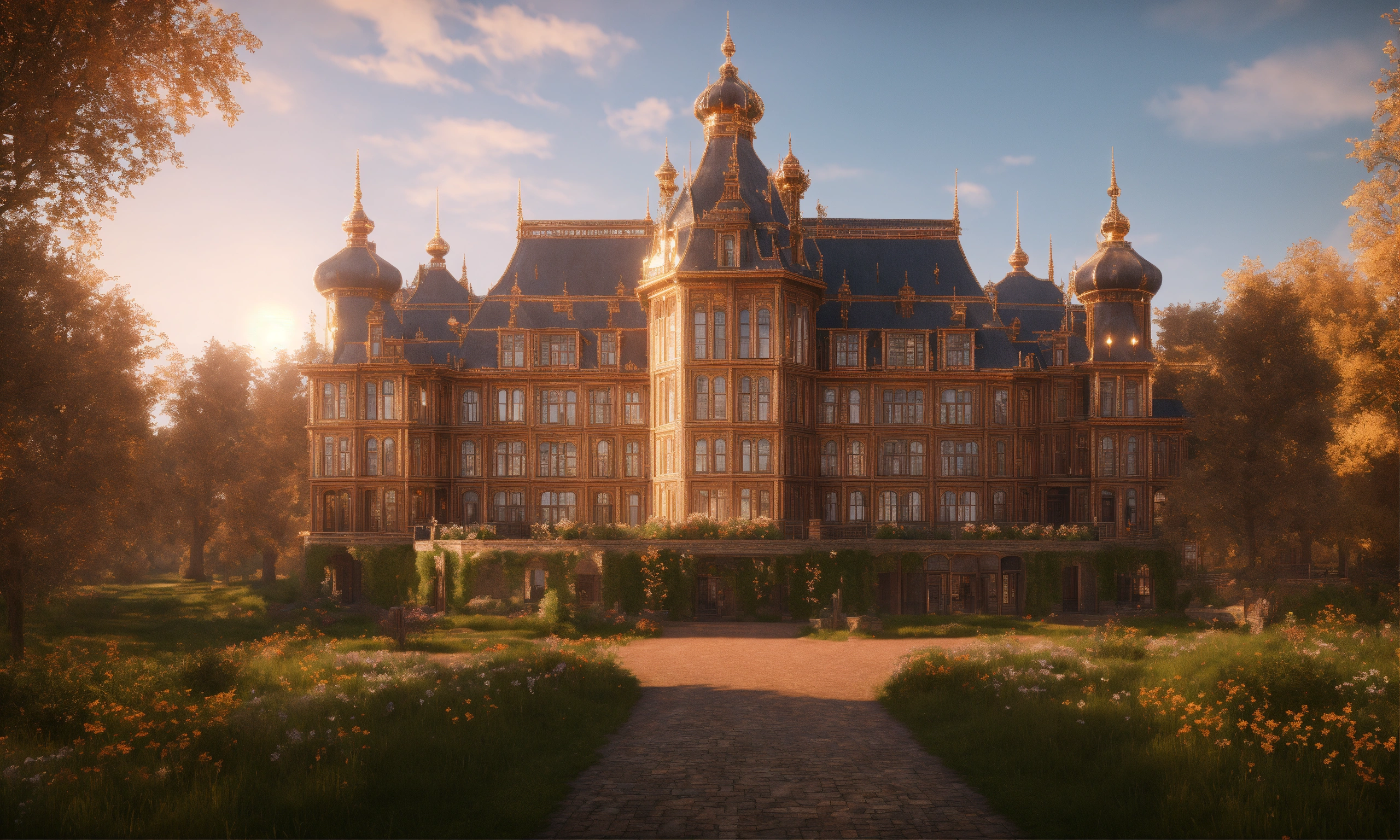 Lexica - Full image of a massive copper palace on a hill overlooking ...