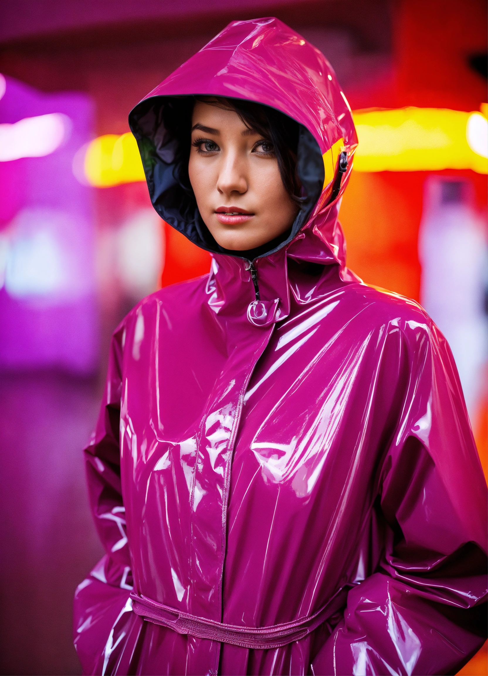Lexica - Girl in glossy purple rubber rainwear