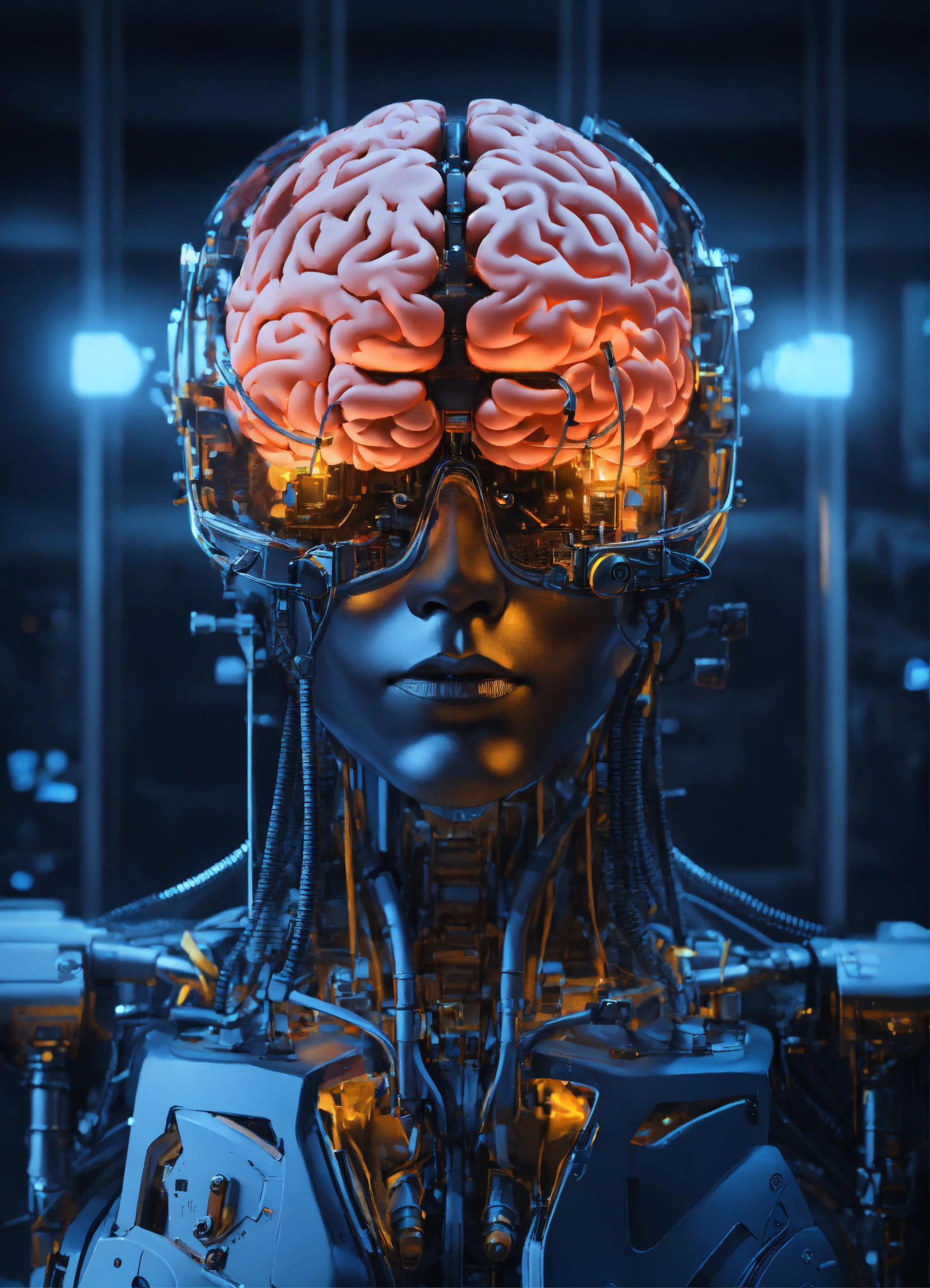 Lexica - "illuminated thought process", glowing brain center stage ...