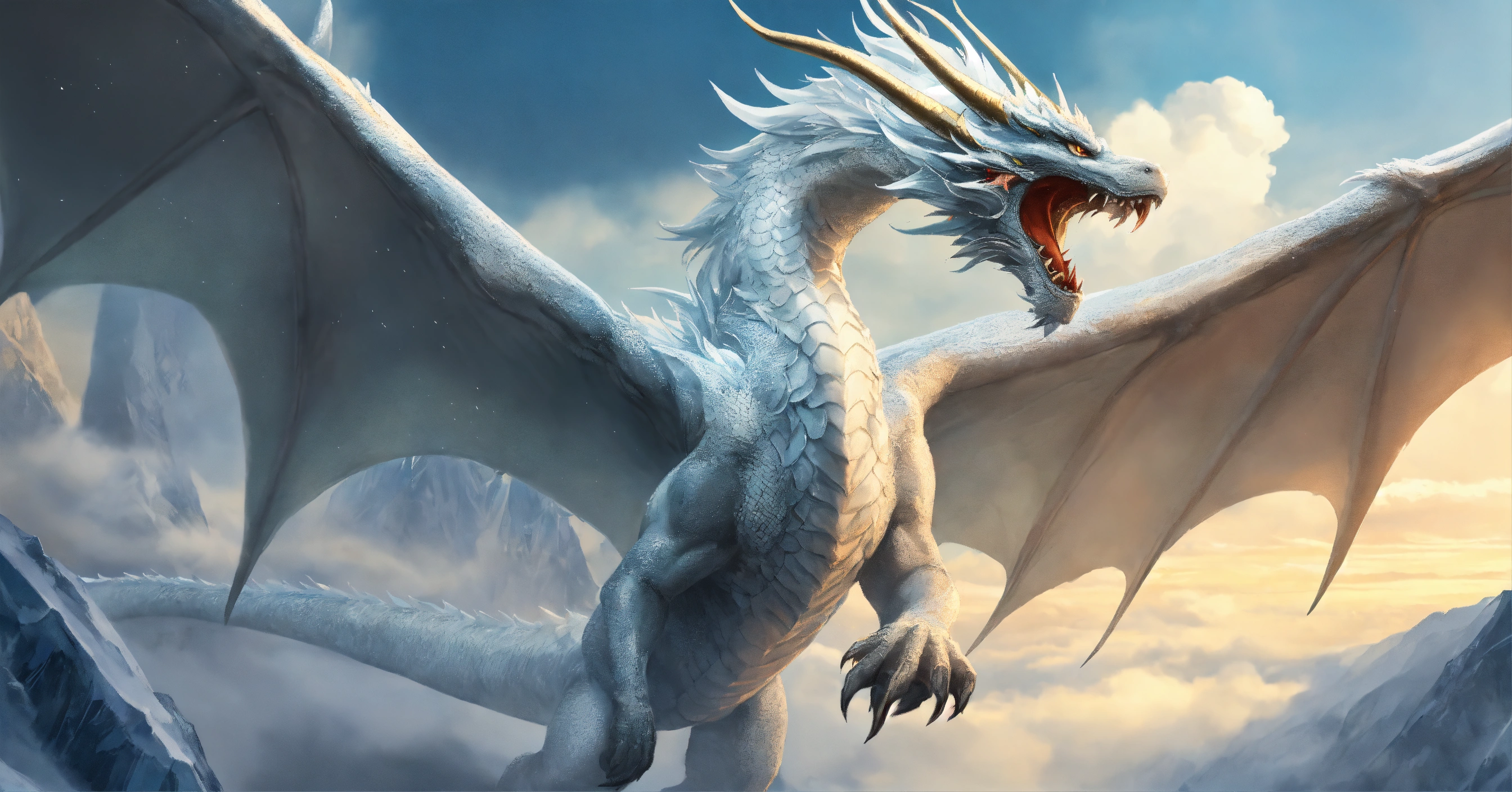 Lexica - Fine art, delicate detail, menacing, angry white dragon that ...