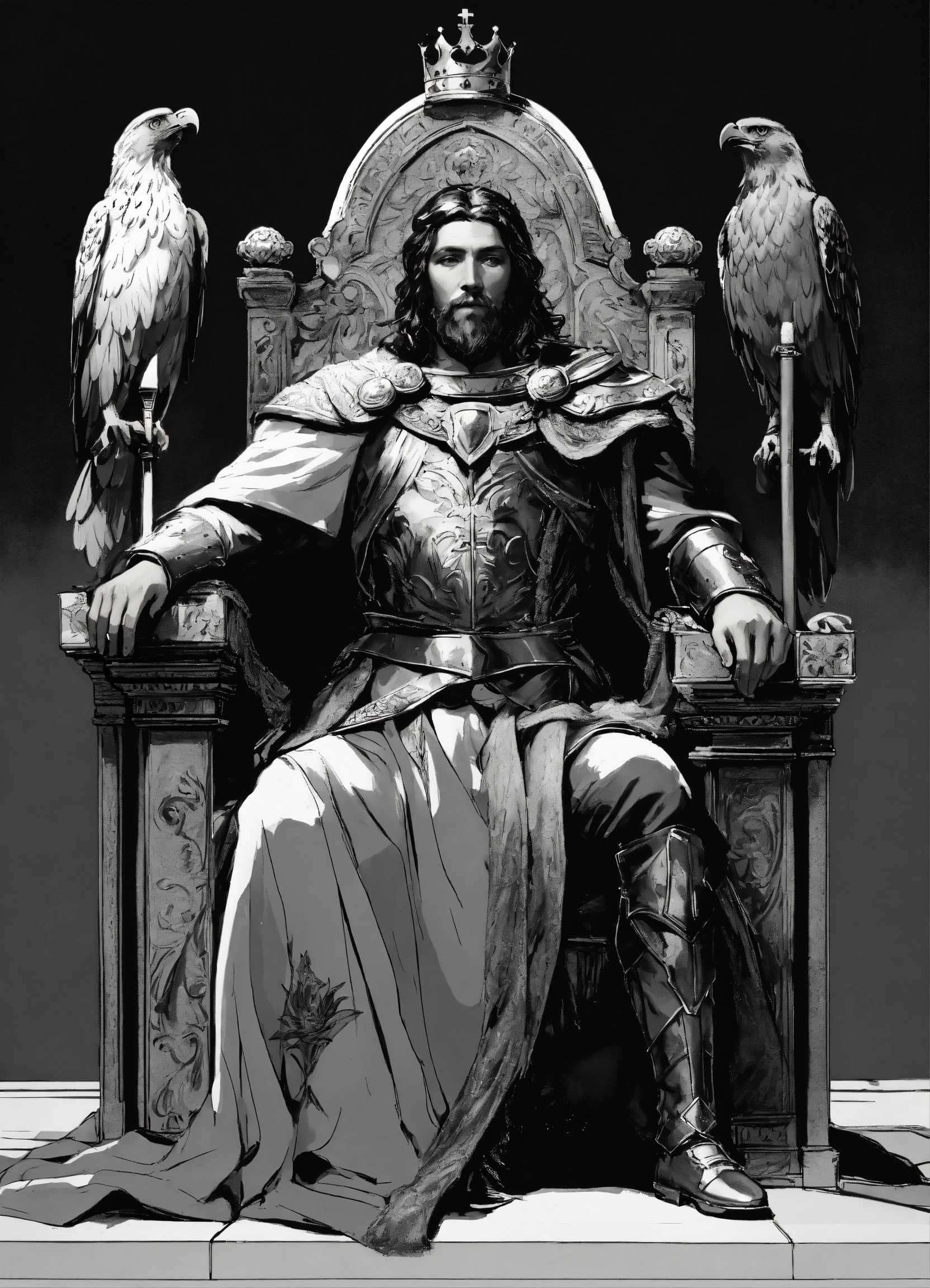 Lexica - Realistic black and white drawing, a king holding a royal ...