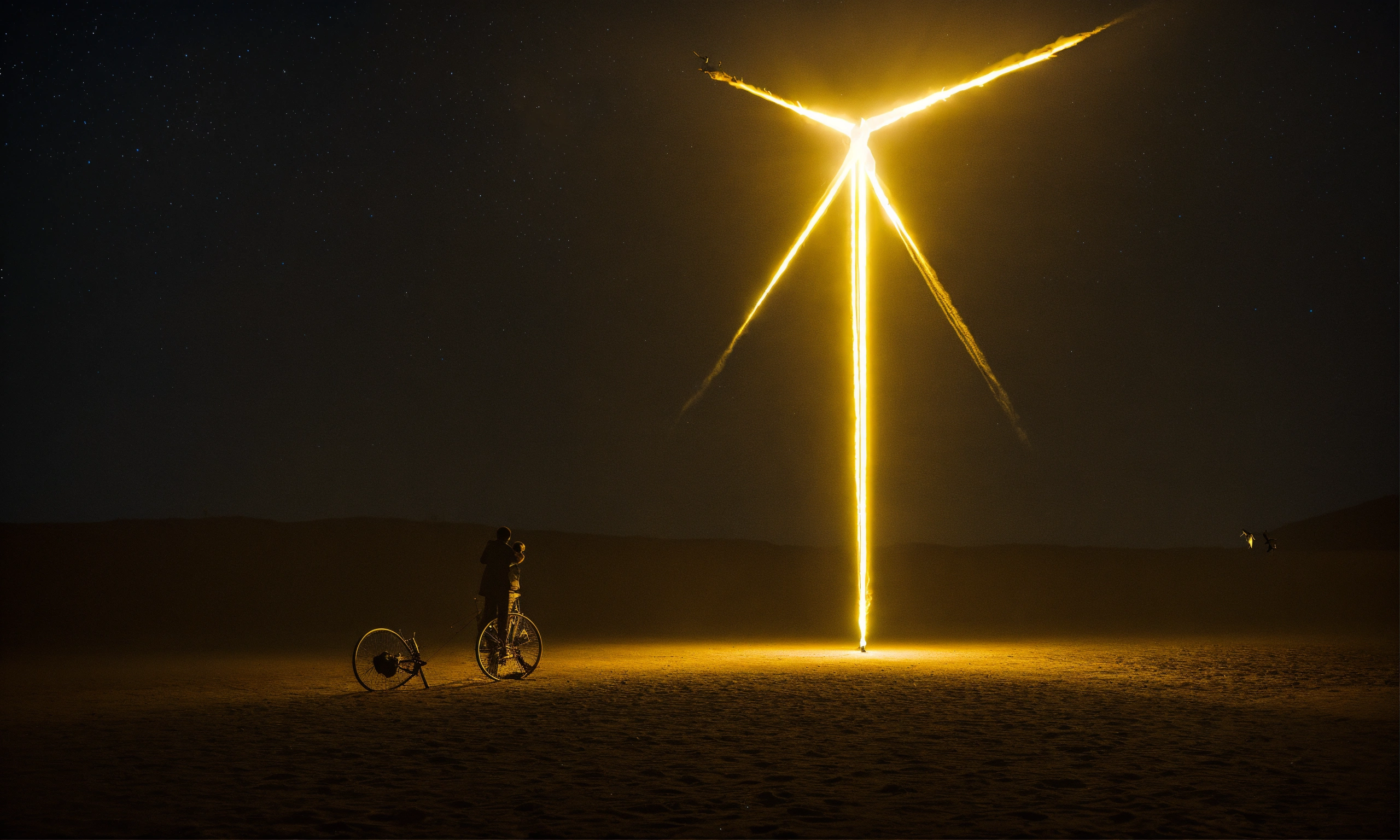 Lexica - Two flying figures of light in the darkness