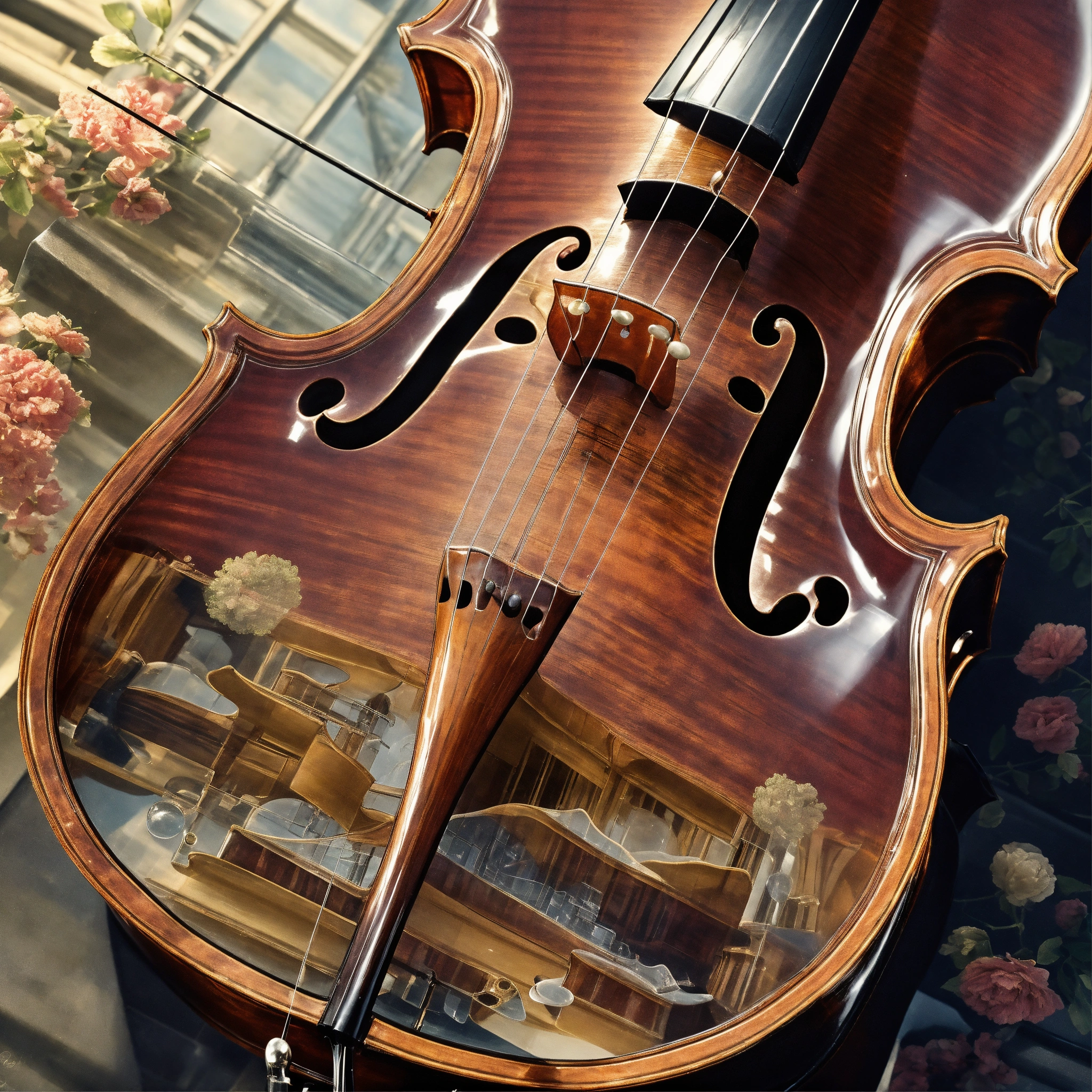 Lexica - A photorealistic closeup view of inside a transparent cello ...