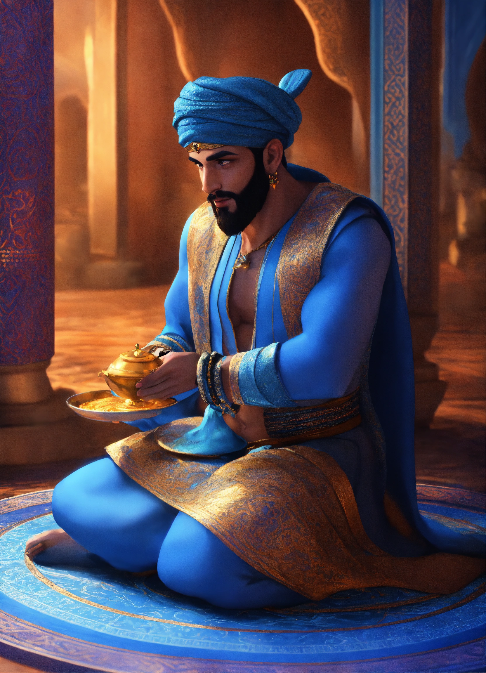 Lexica - Create a 3D rendering of a magical Arabian male genie with ...