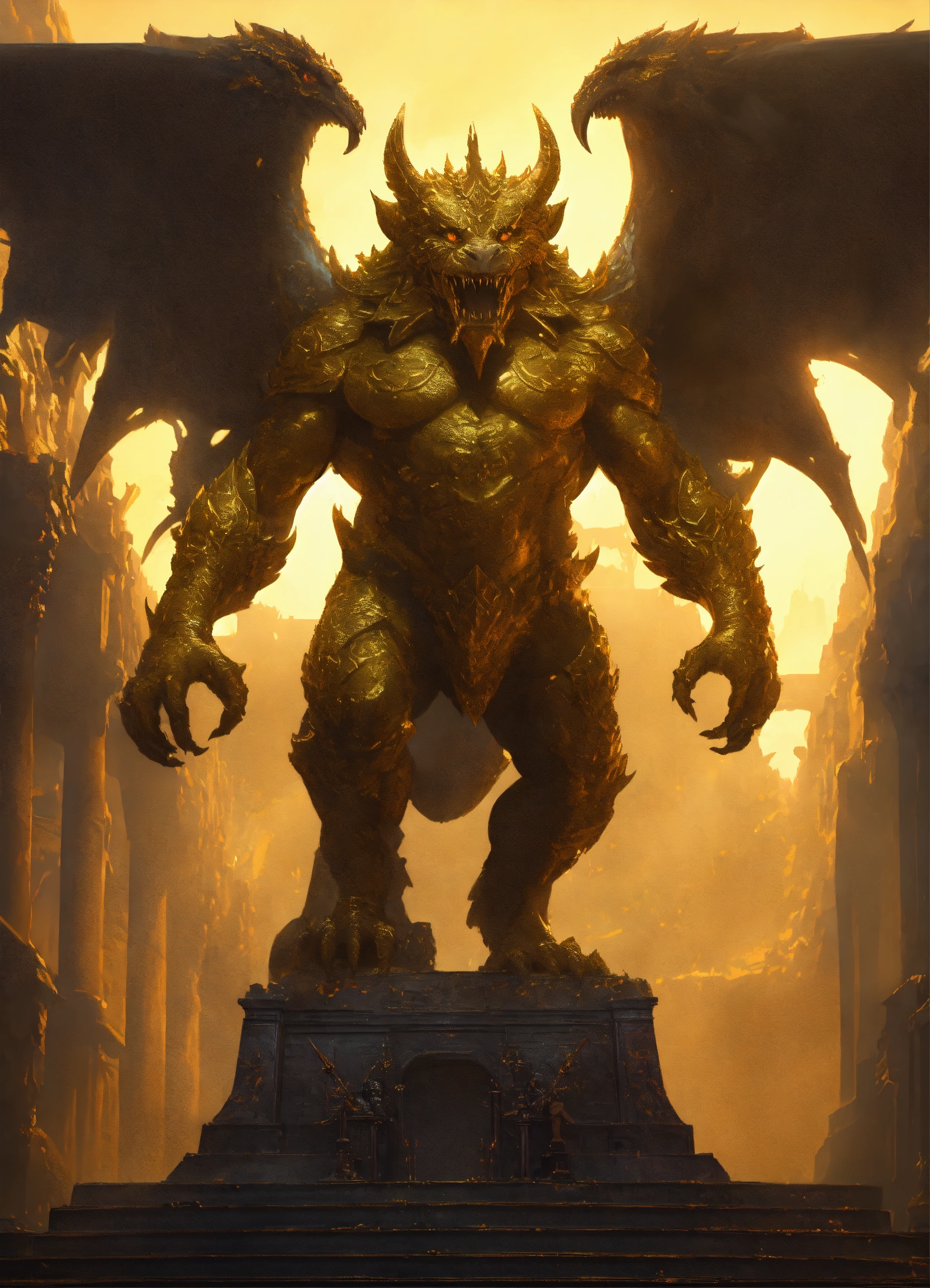 Lexica - Concept art of a colossal ancient golden gargoyle monster from ...