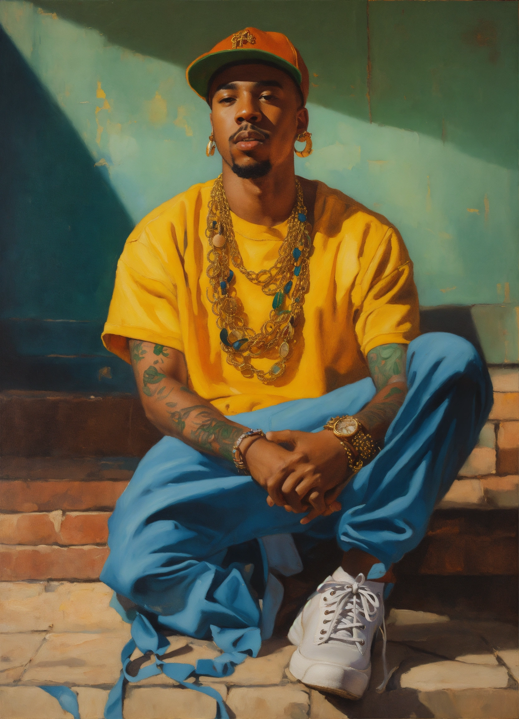 Lexica - A mediterranean oil painting image of a hip hop artist