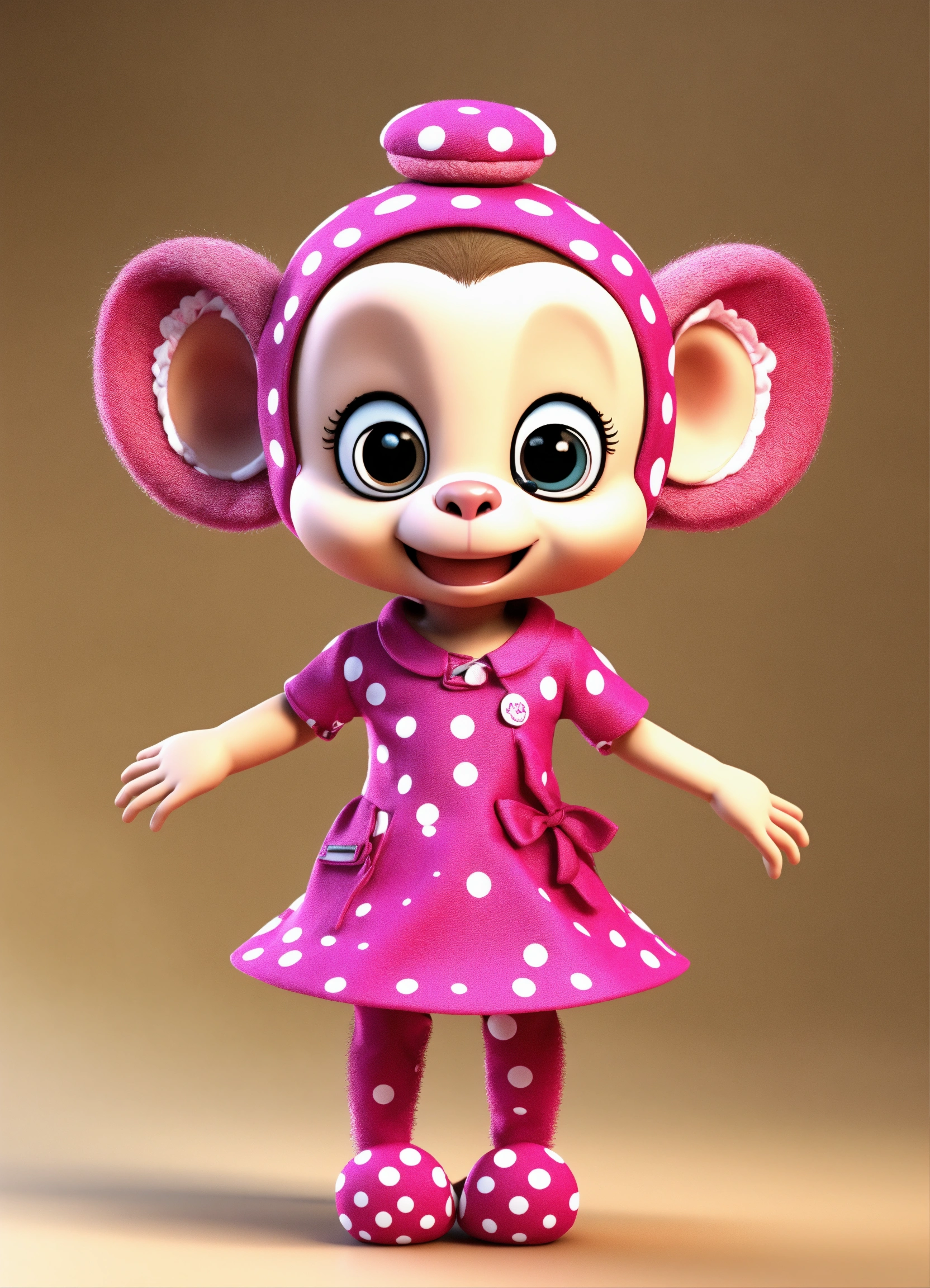 Lexica - A cute happy 3D model baby monkey character wearing polka dots ...