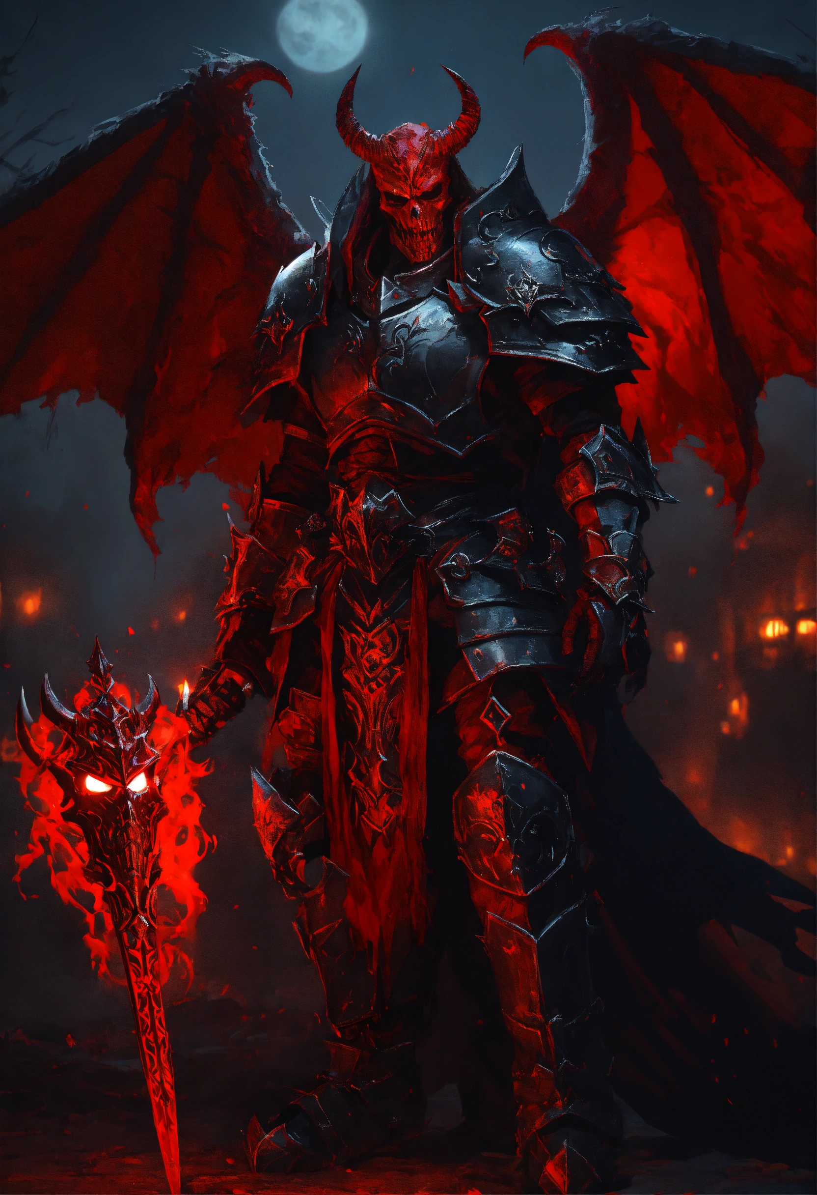 Lexica - A death knight holding a demon head, dark night, red