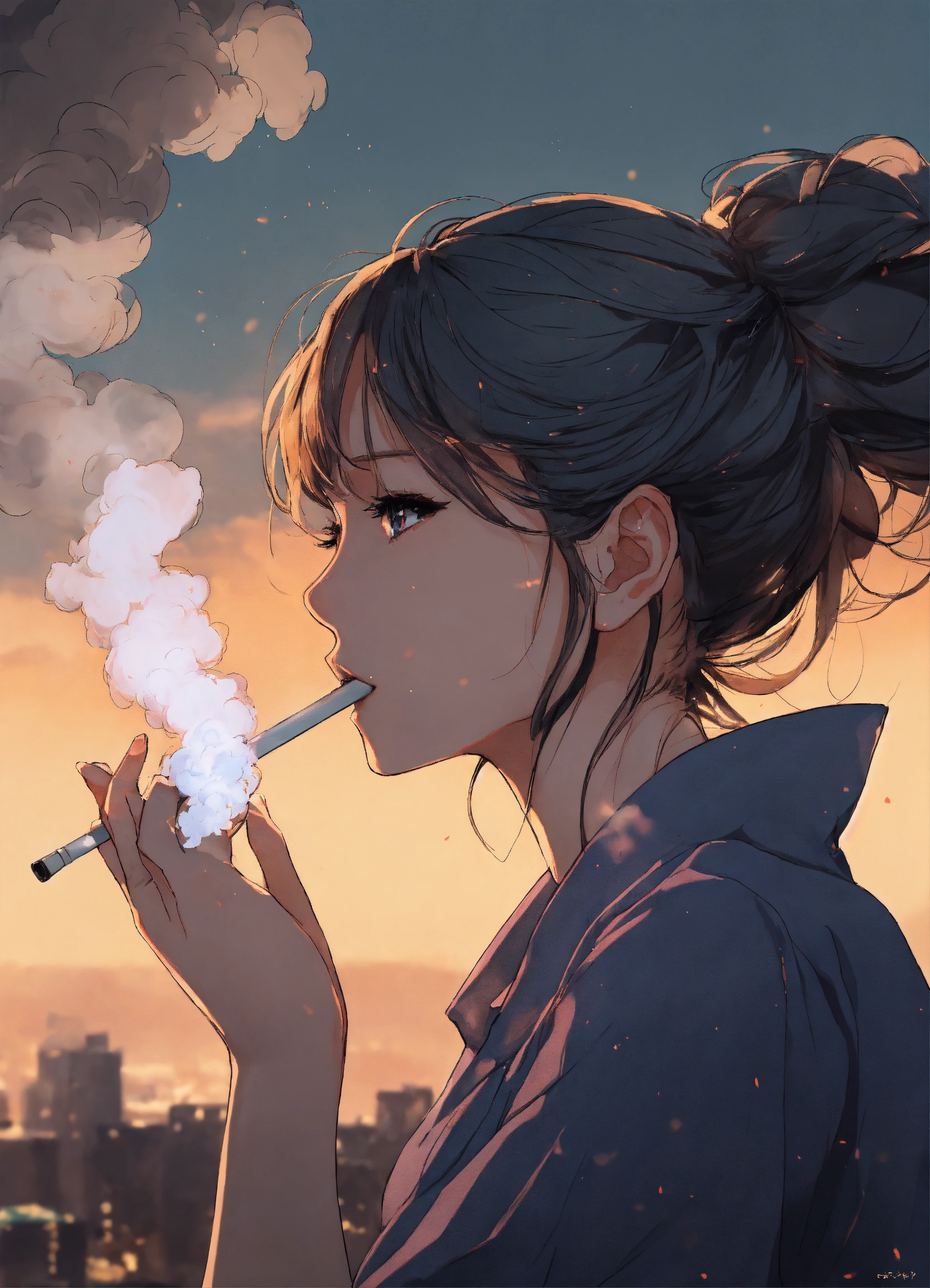 Lexica - Anime picture of woman blowing out smoke
