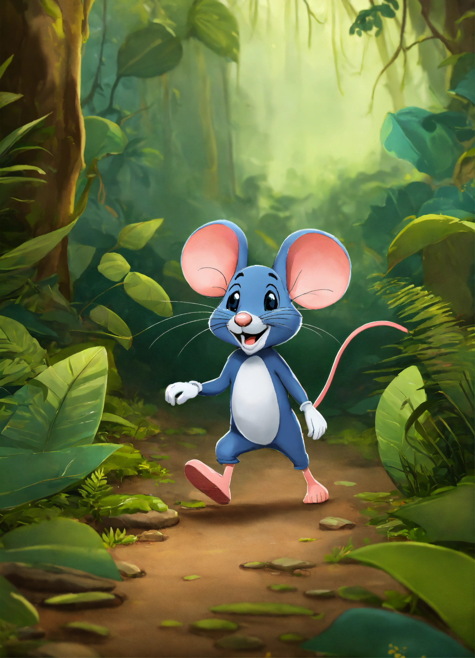 Lexica - Cartoon mouse walking in jungle