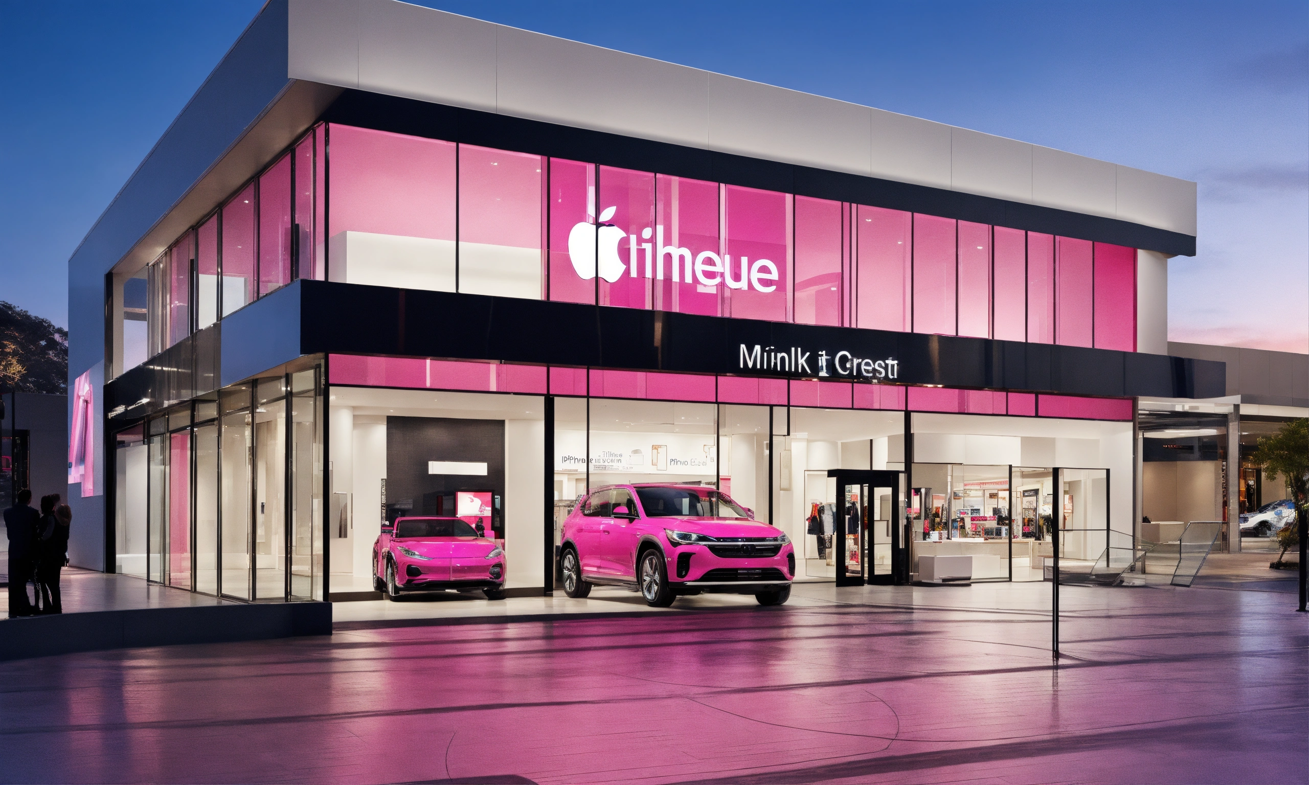 Lexica - Indoor, mall, car rental store, pink car, with large glass ...