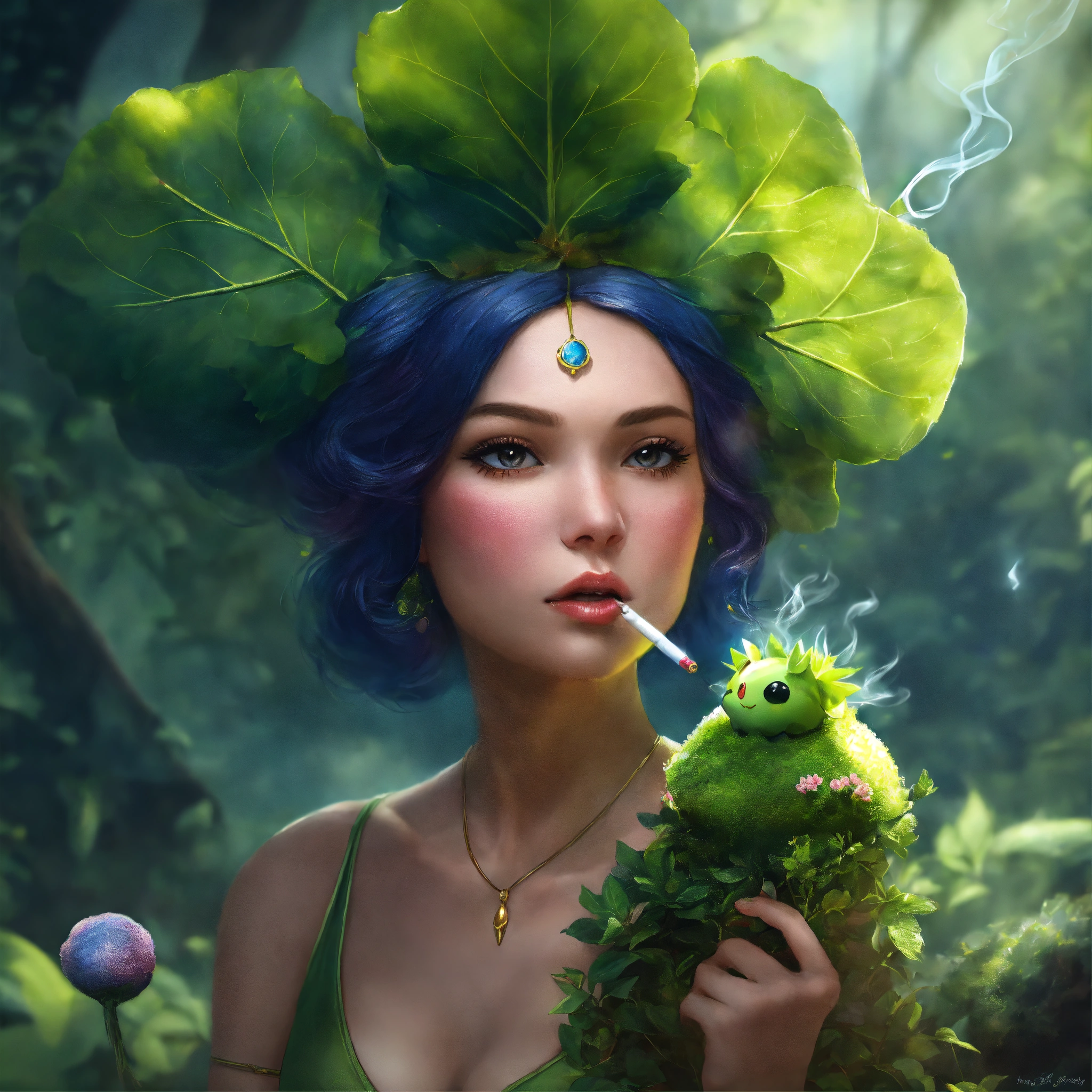 Lexica - The Oddish Pokemon, personified as a human princess, smoking a ...