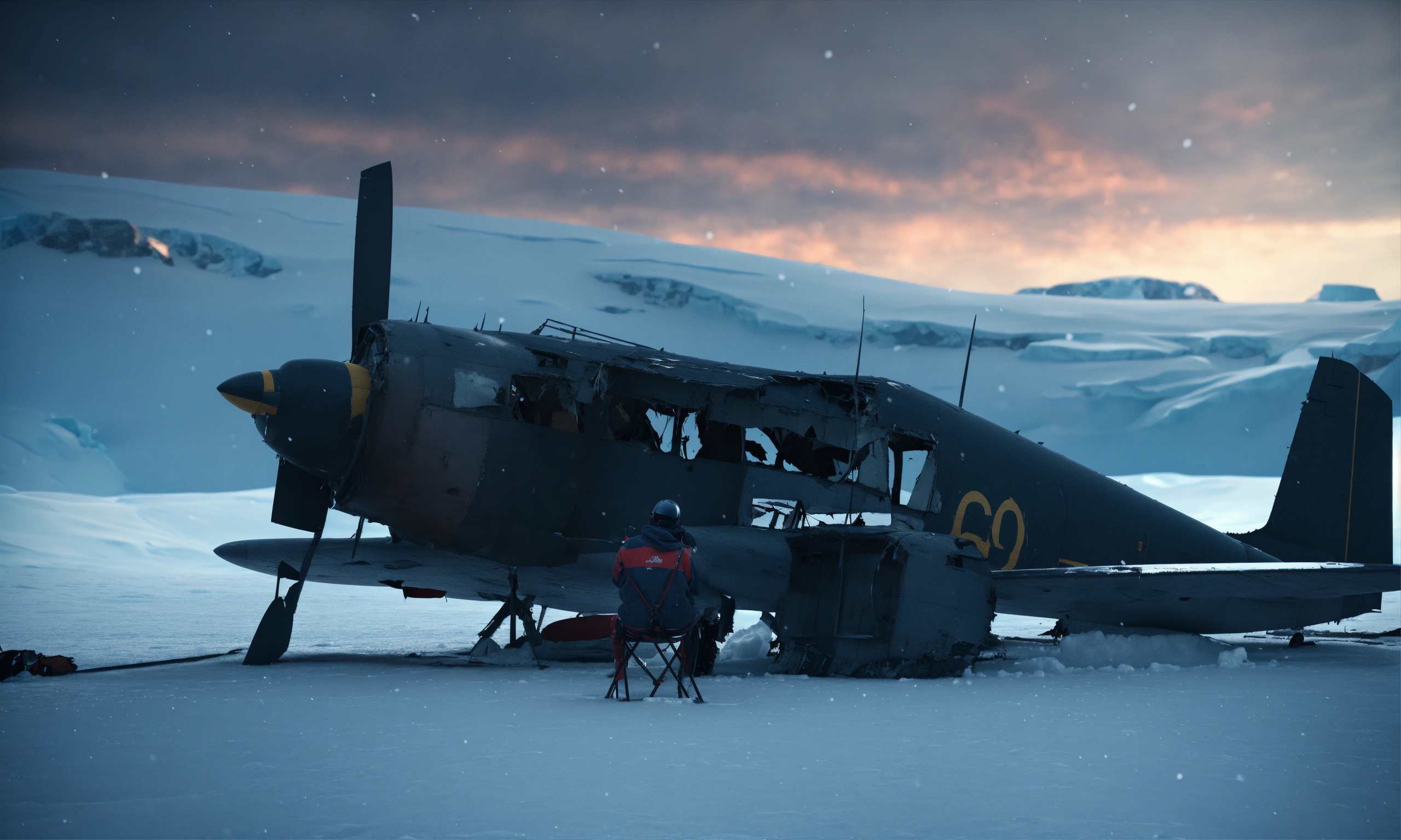 Lexica - Ghost-pilot sitting near crashed plane in Antarctica. Many ...