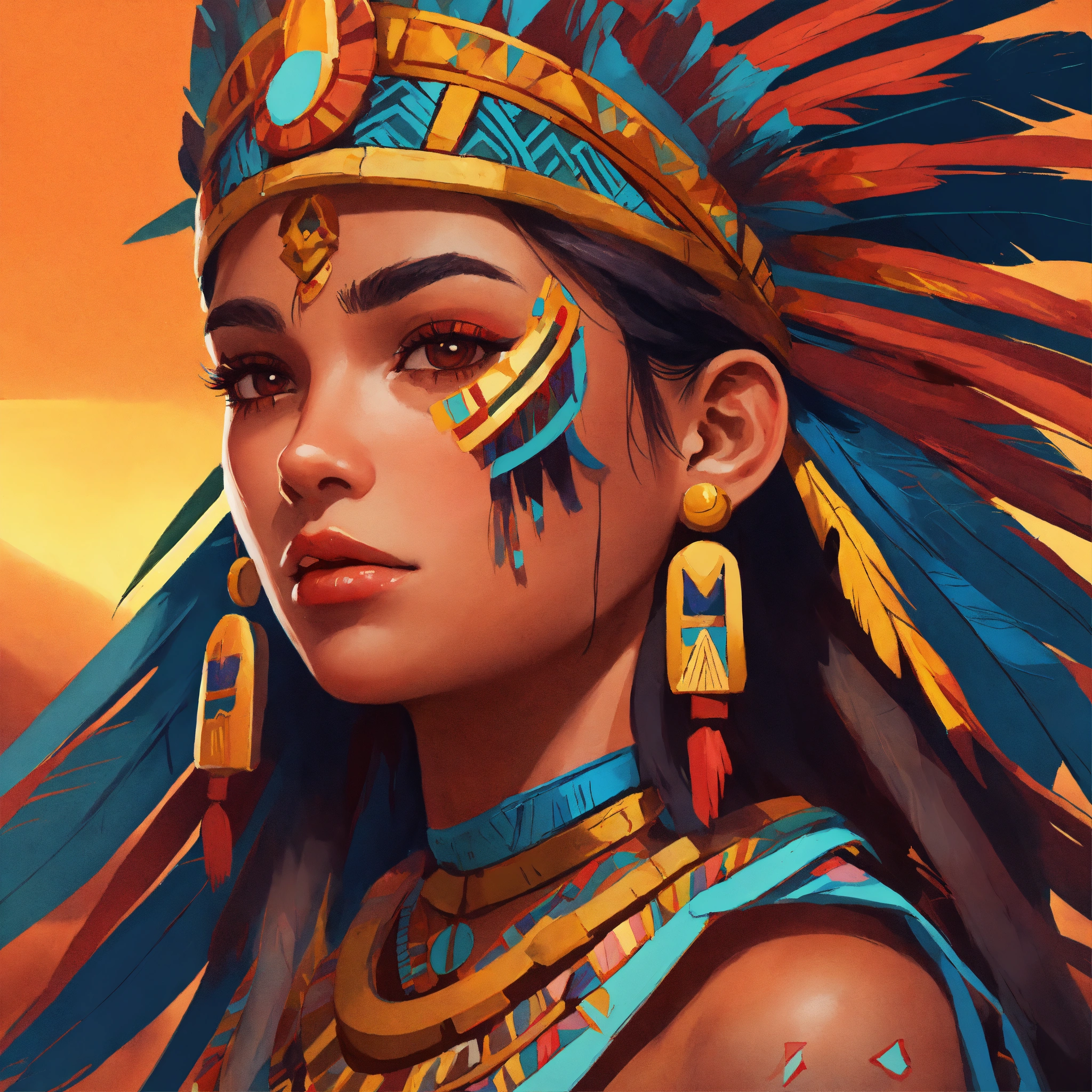 Lexica - Aztec young woman, cartoon oil paint, 2D illustration style ...