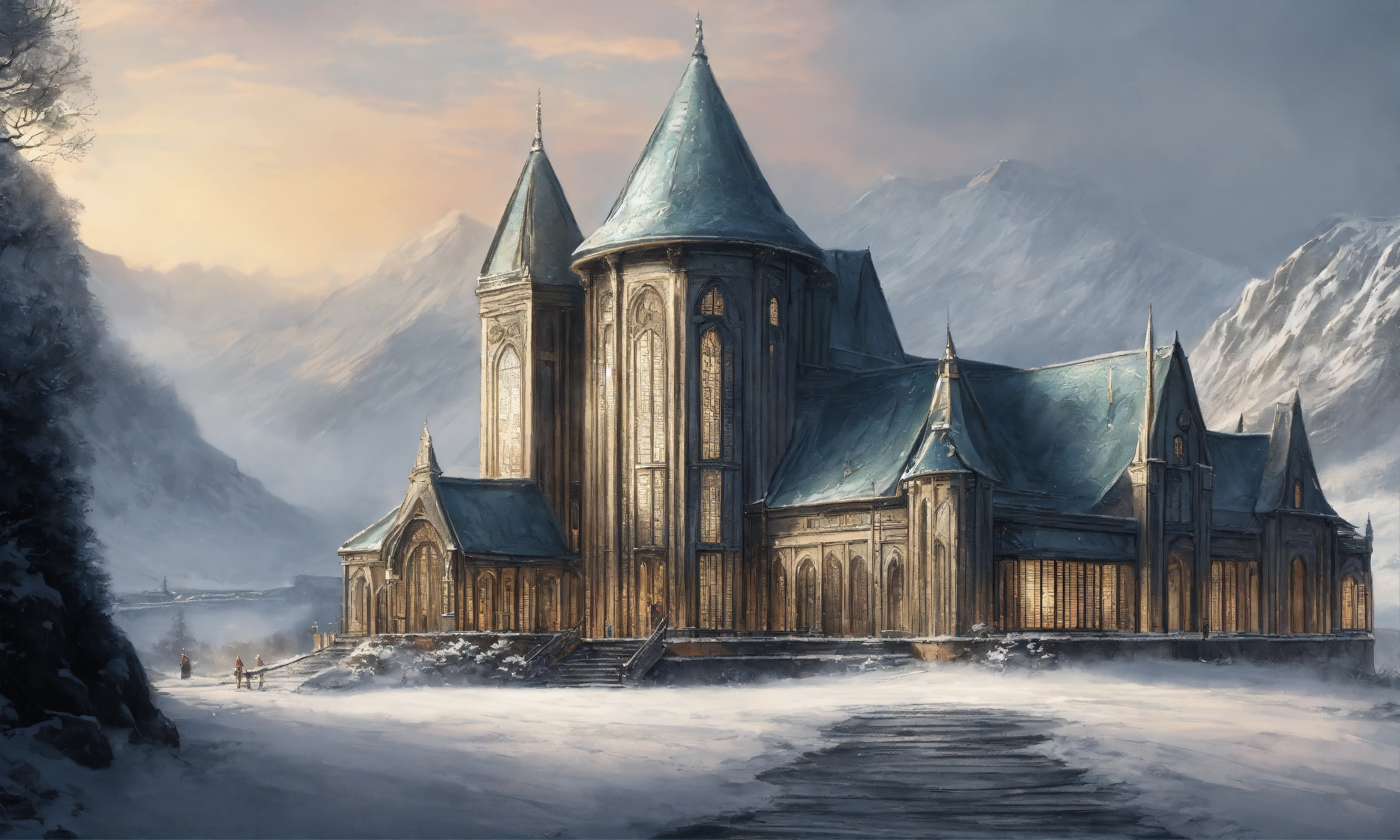 Lexica - Drawing of a fully shown elegant vast high elf sci fi palace ...