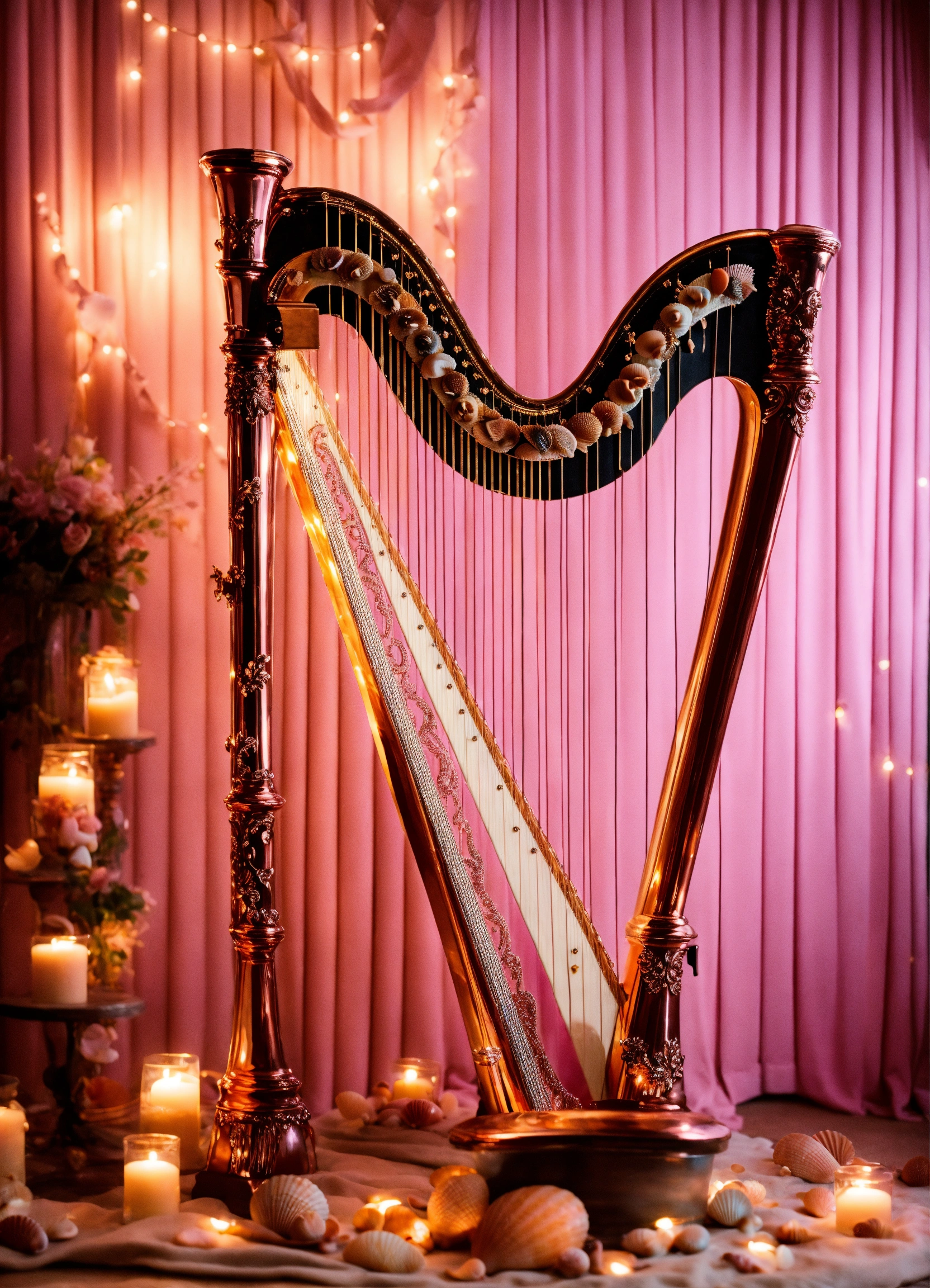 Lexica - VINTAGE harp decorated all around with seashells in pink and ...