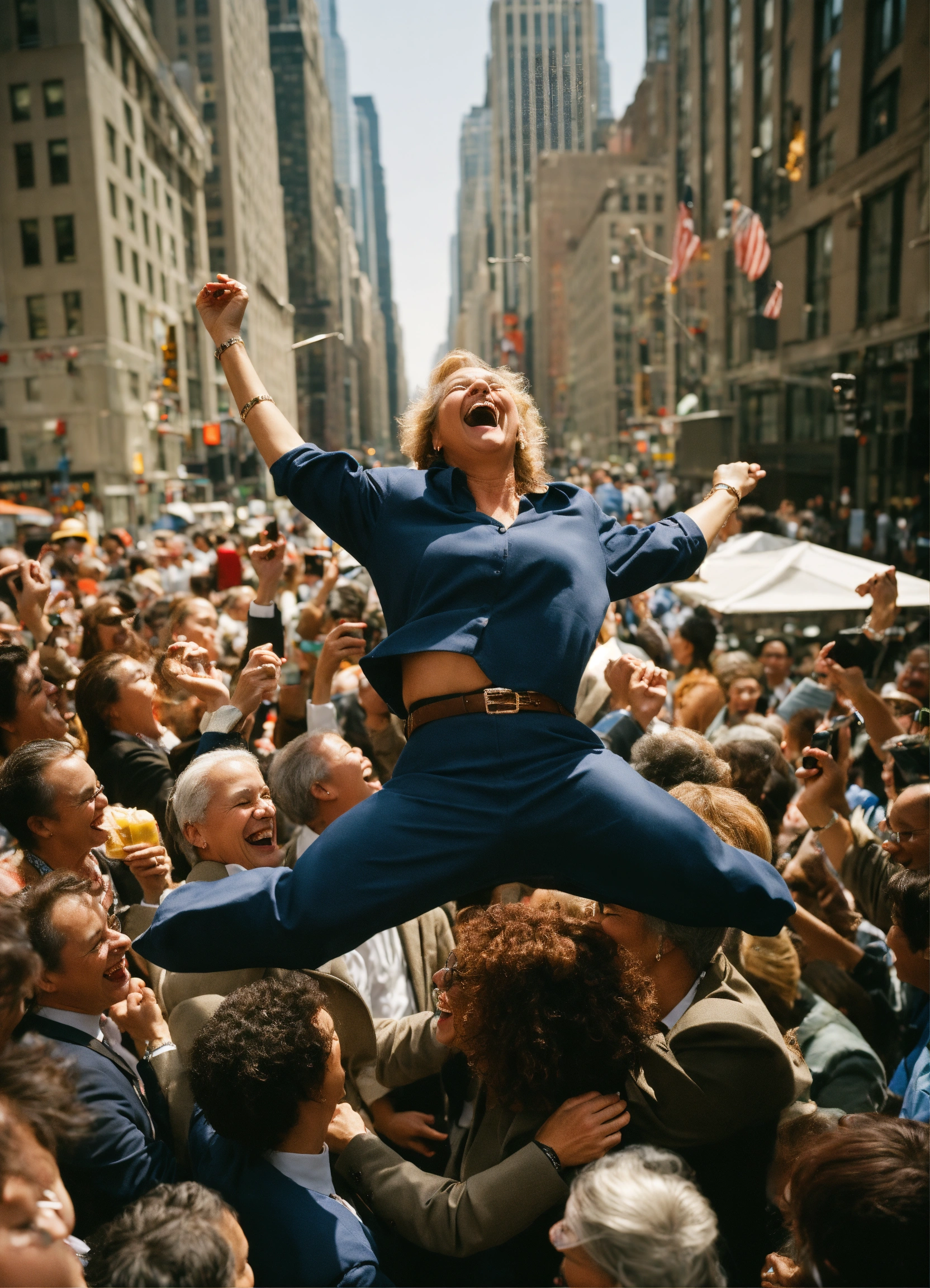 Lexica - A middle-aged person falling, crowd, new york city street ...
