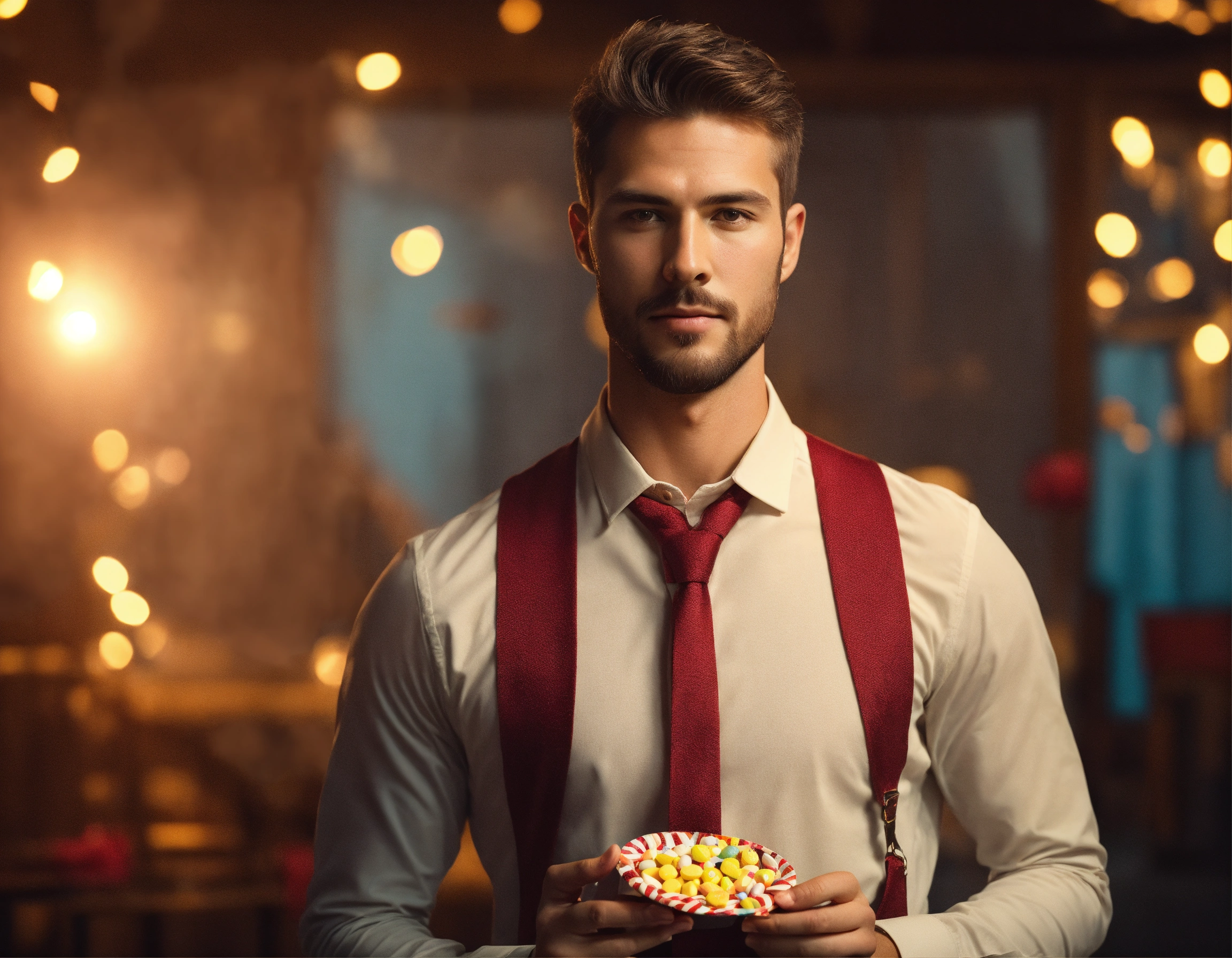 Lexica - A handsome man stands on the set, facing the camera. he is ...