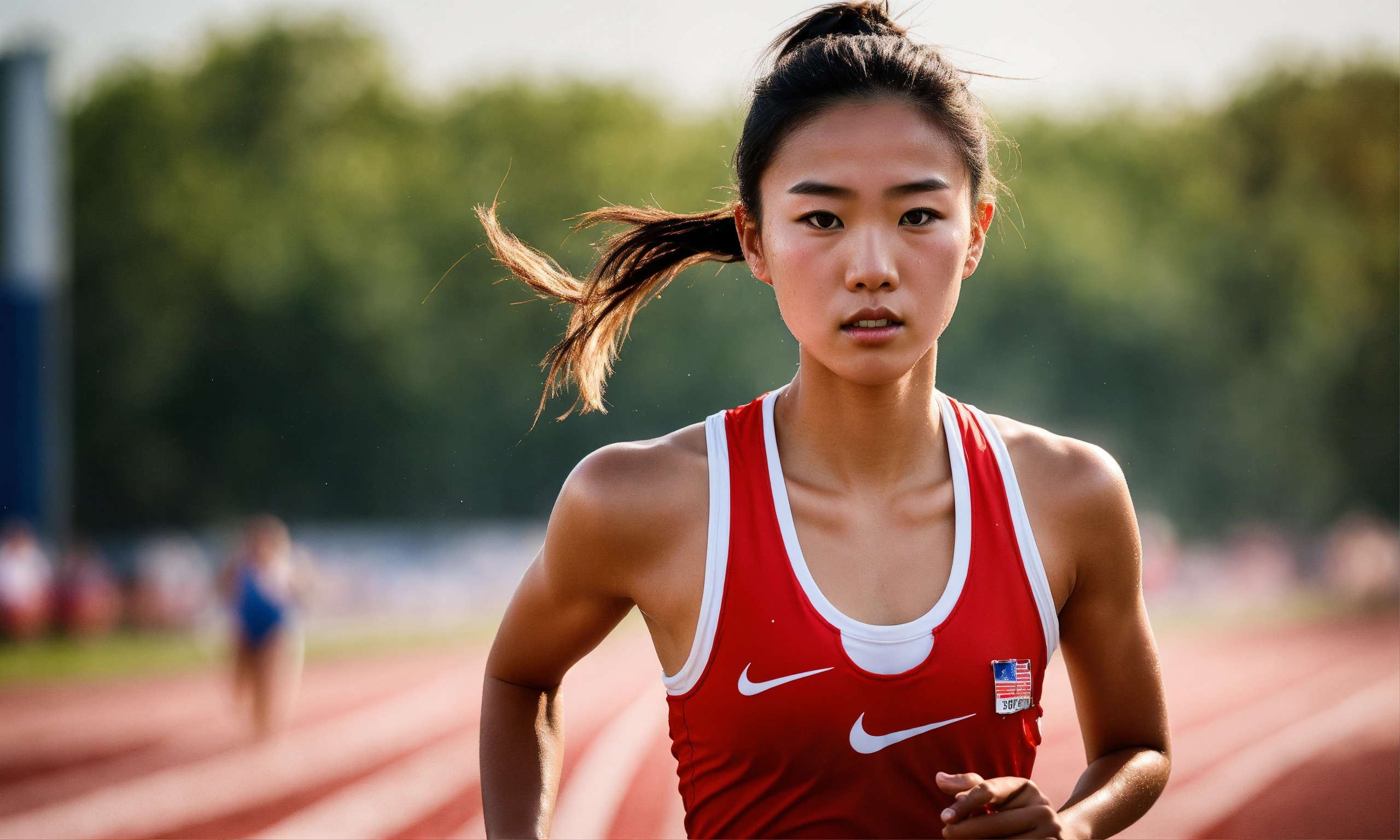 Lexica - Mid-day at a track field. Close-up shot of an 18-year-old ...