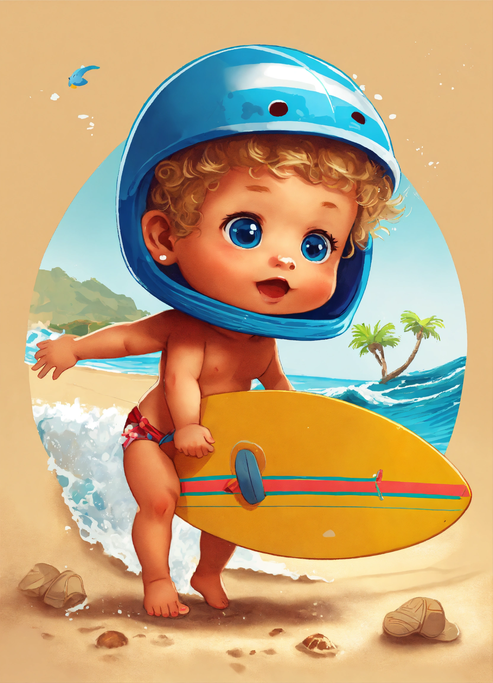 Lexica - Cute baby surfer illustrator digital art.