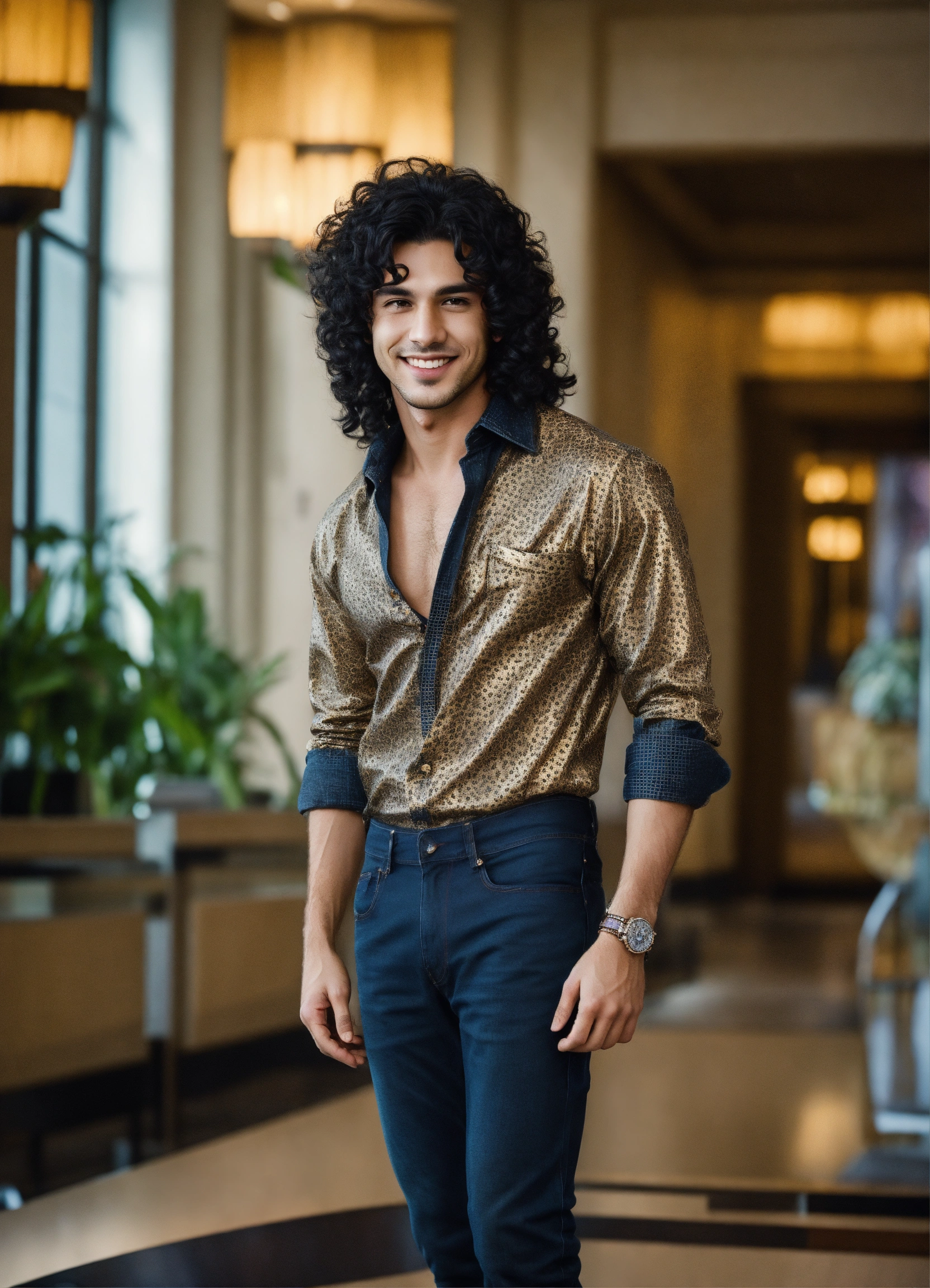 Lexica - Happy alien 25 year old male, long black curly hair. angular ...