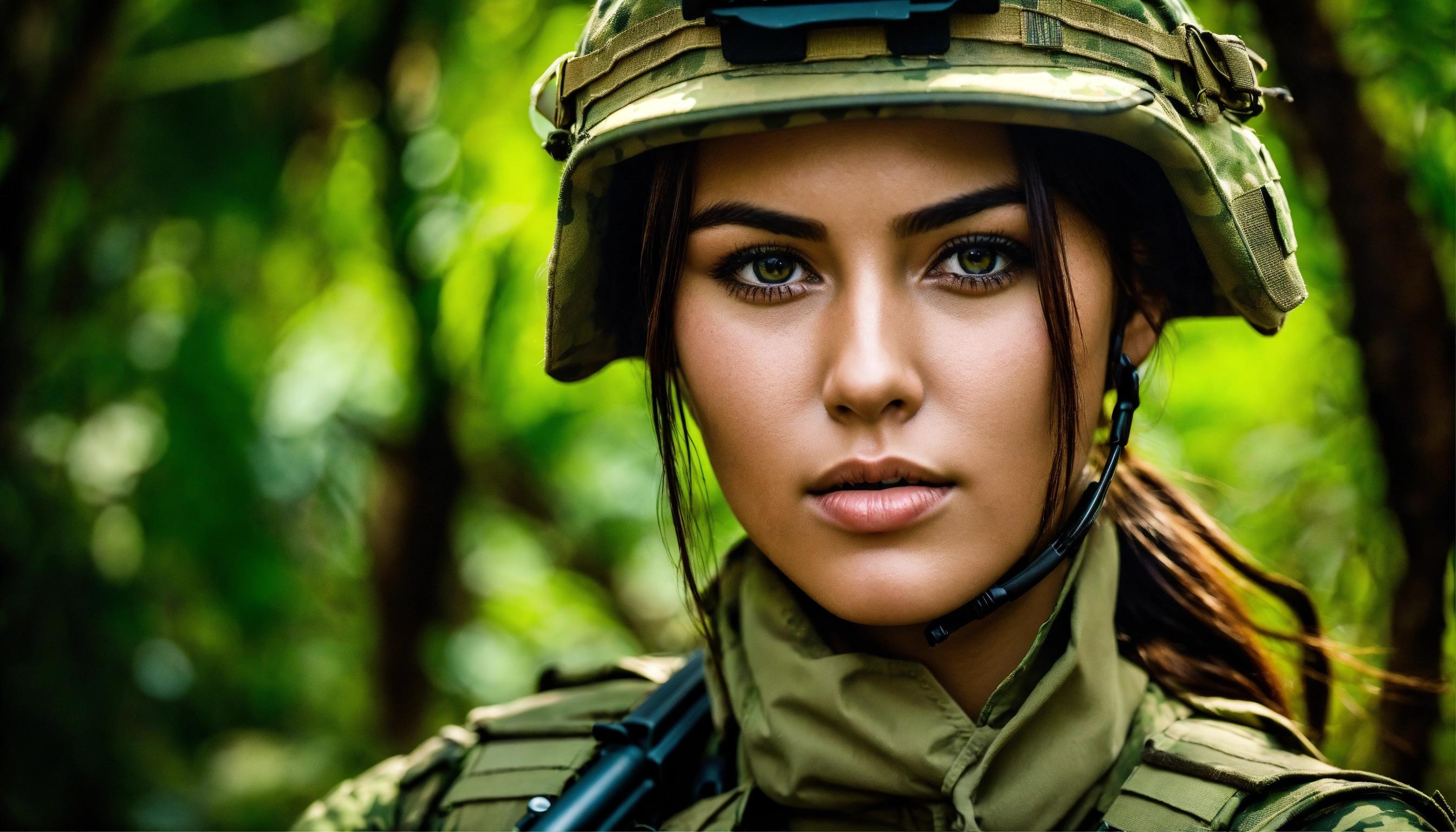 Lexica - Female commandos in jungle, perfect face, full camouflage, HDR ...
