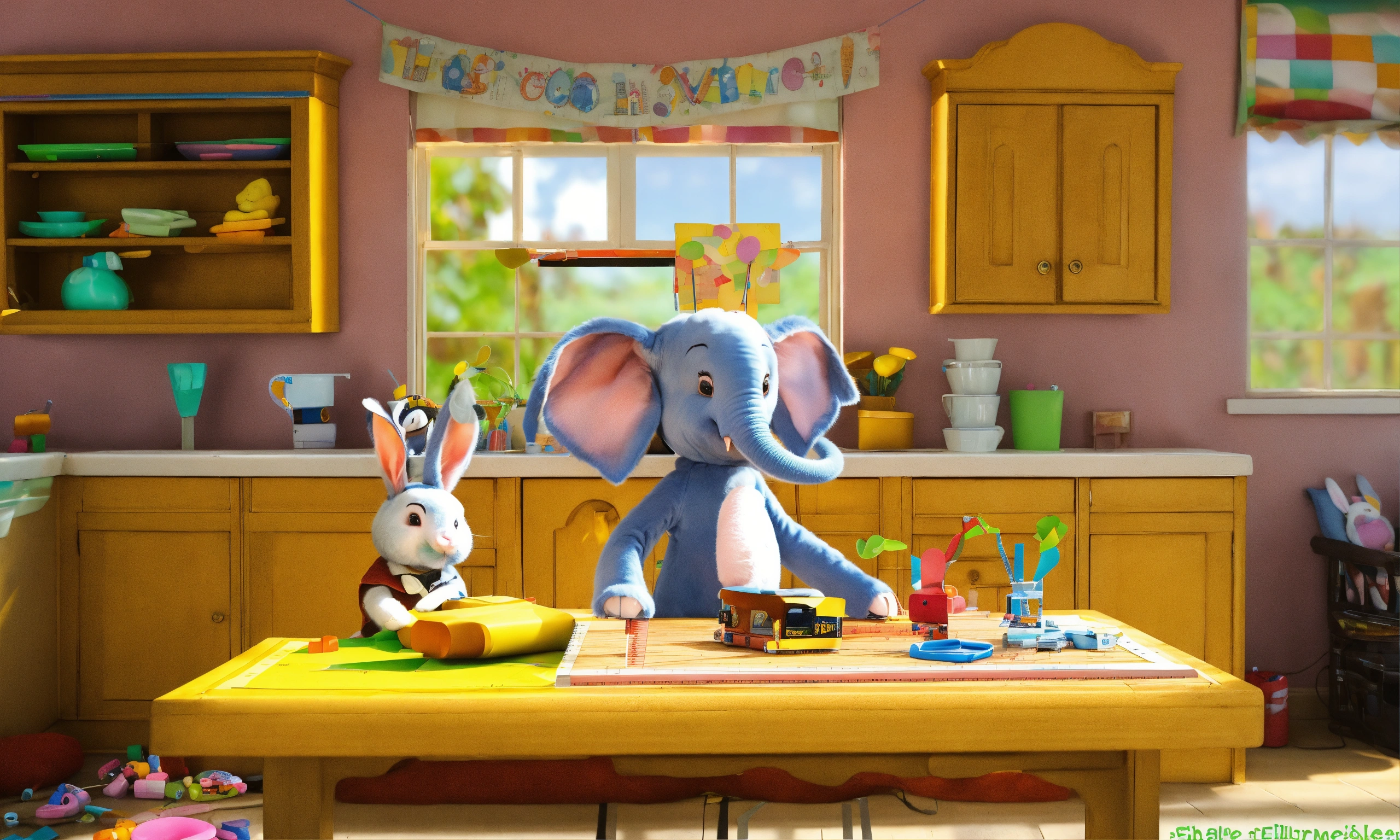 Lexica - Image of Ellie the elephant and Benny the bunny using the ...
