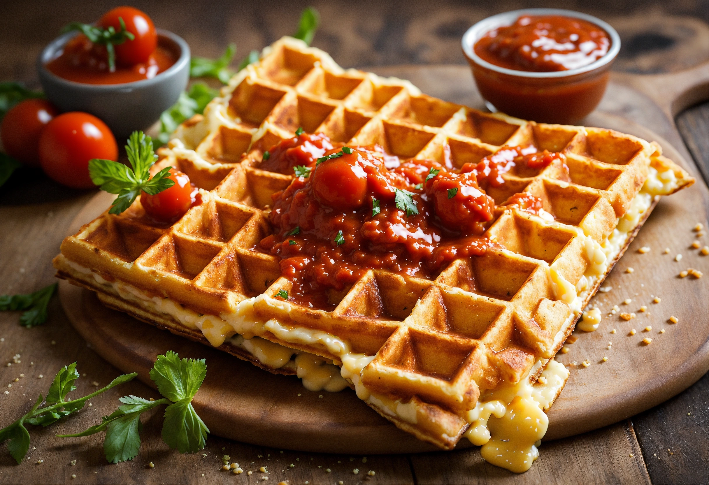 Lexica - Capture the essence of a savoury cheese waffle served with ...