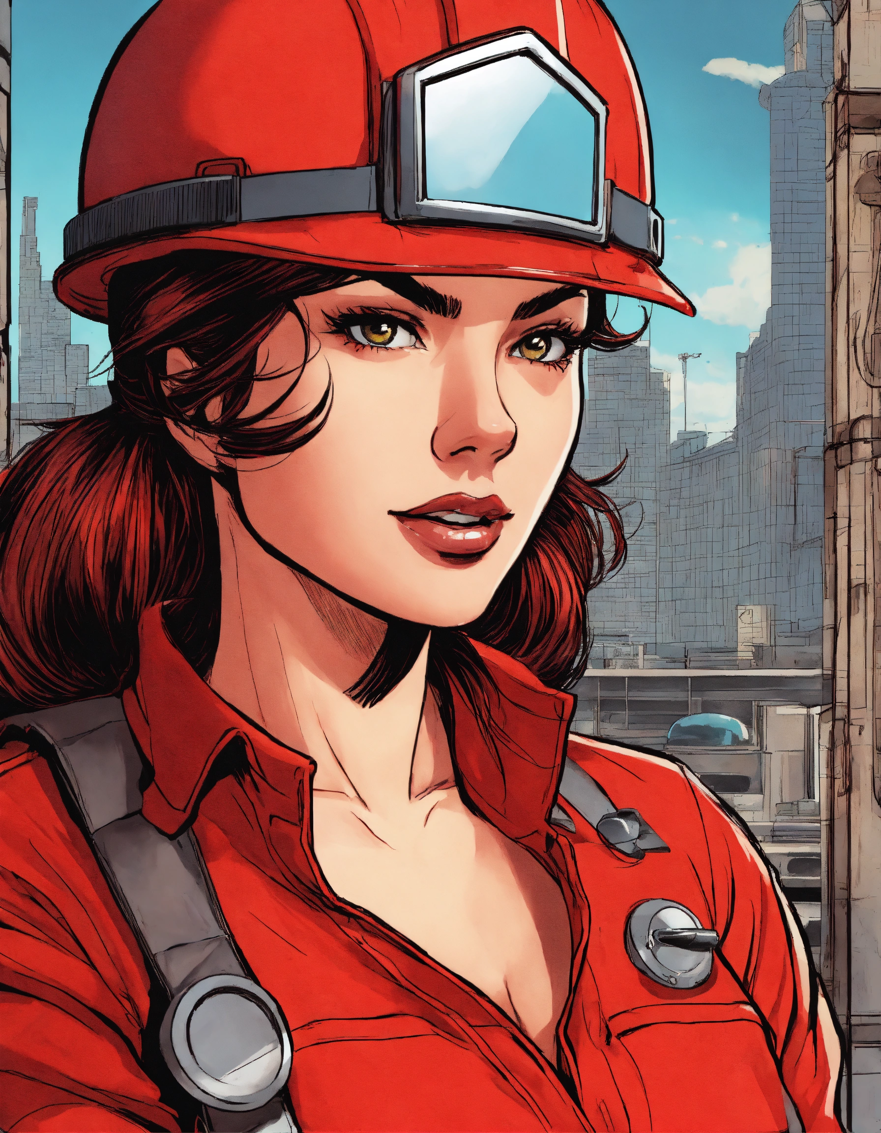 Lexica - Close up of a heroic plumber in a red outfit and red hard hat ...