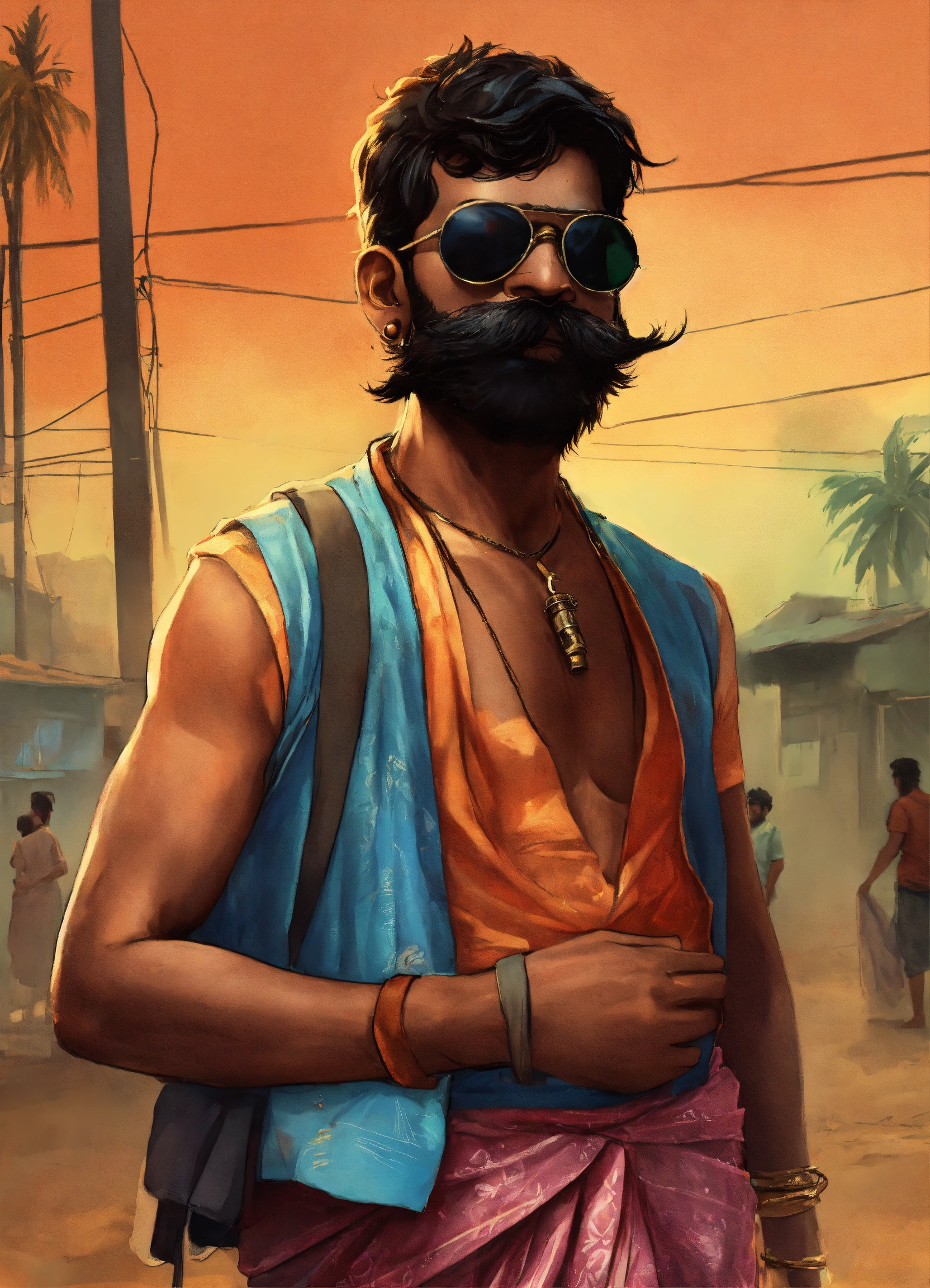 Lexica - A tamil goon wearing lungi , and a animal mask in a gritty and ...