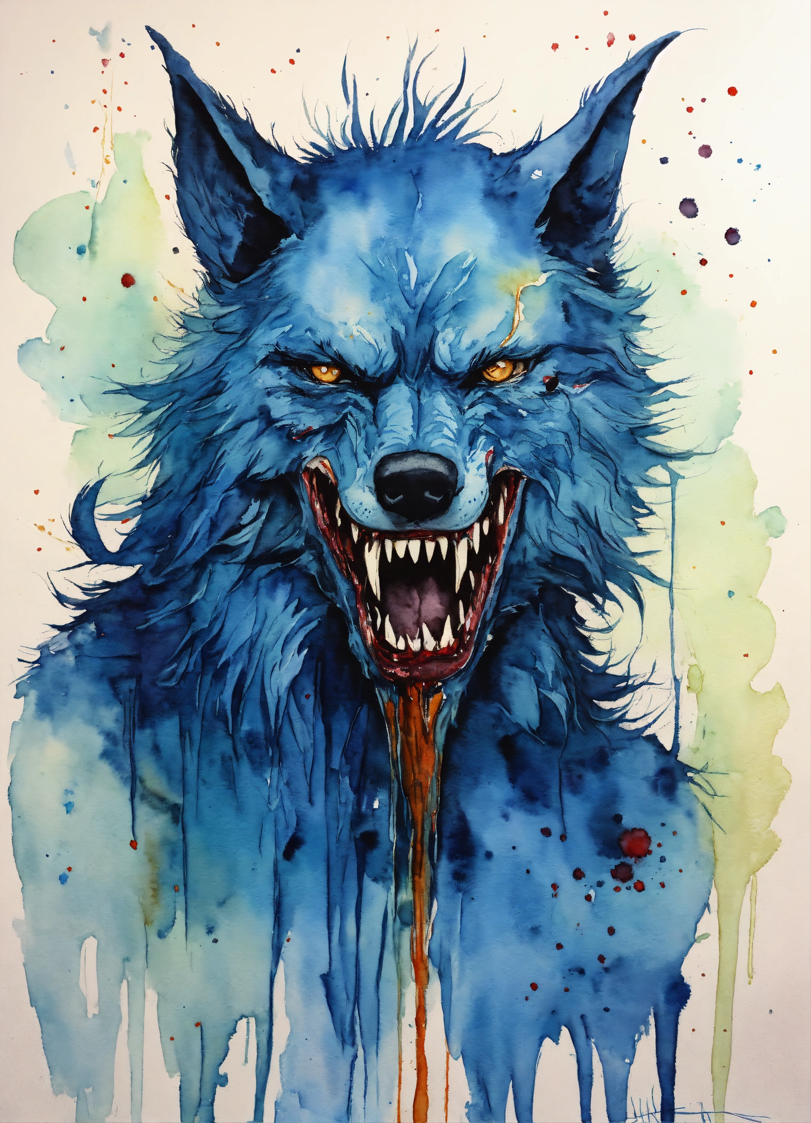 Lexica - Blue werewolf watercolor painting by alex pardee