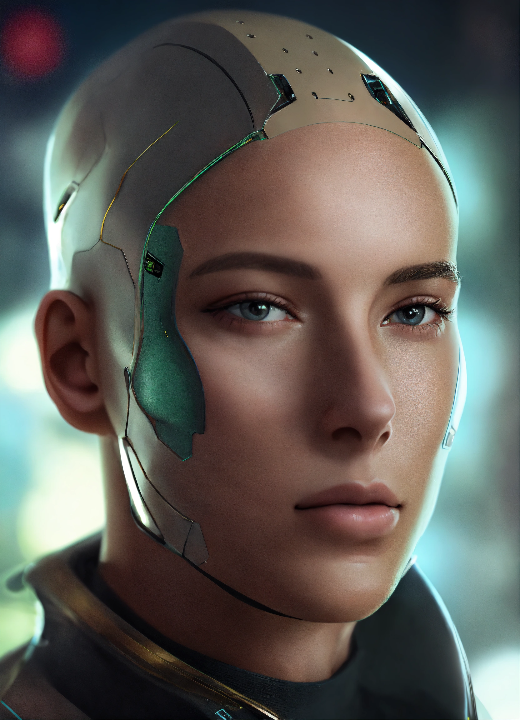 Lexica - Advanced human face without nose in future digital art
