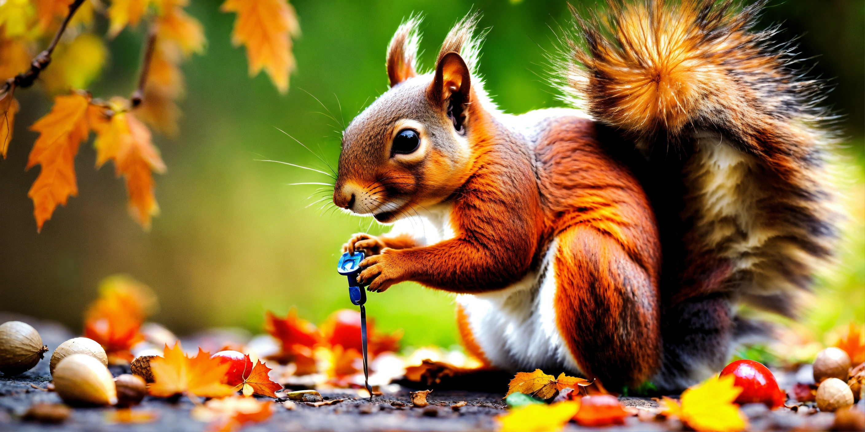 Lexica - A squirrel measuring the size of an acorn with a tiny tape ...