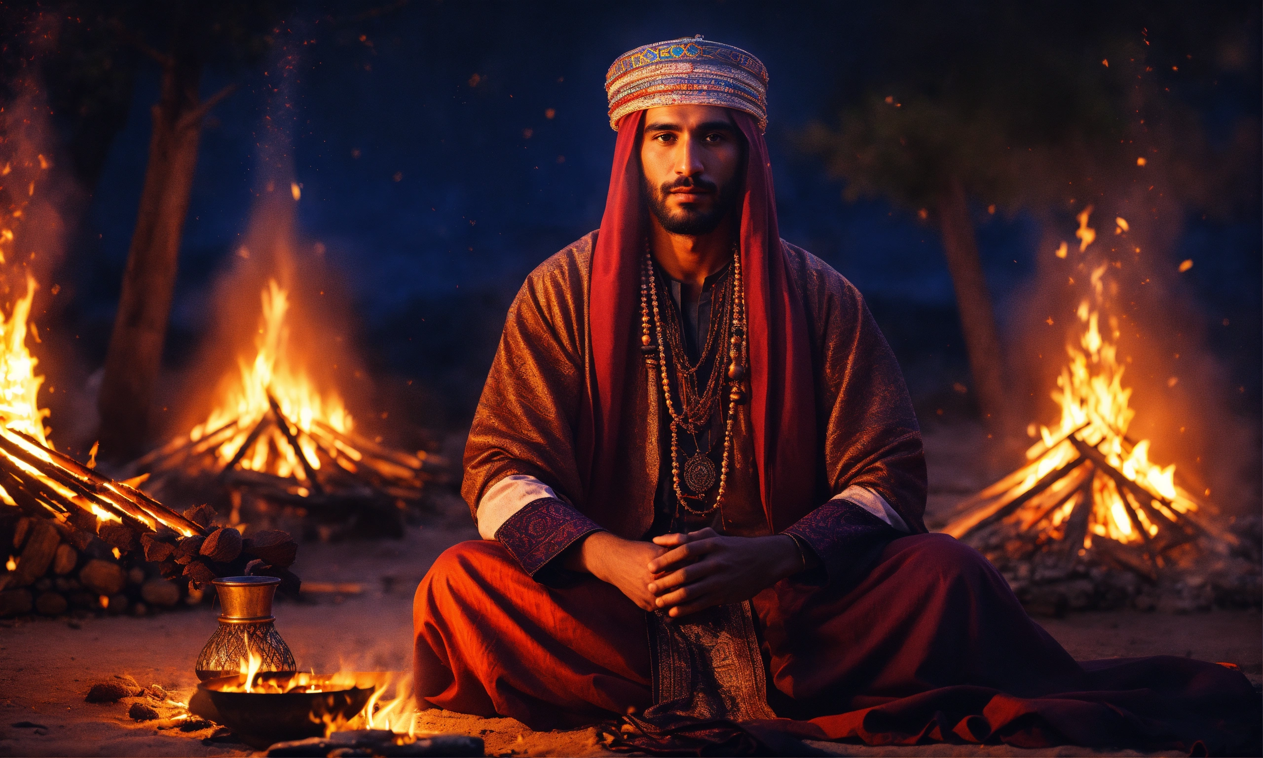 Lexica - Digital art portrait of a young handsome Arabic tribal high ...