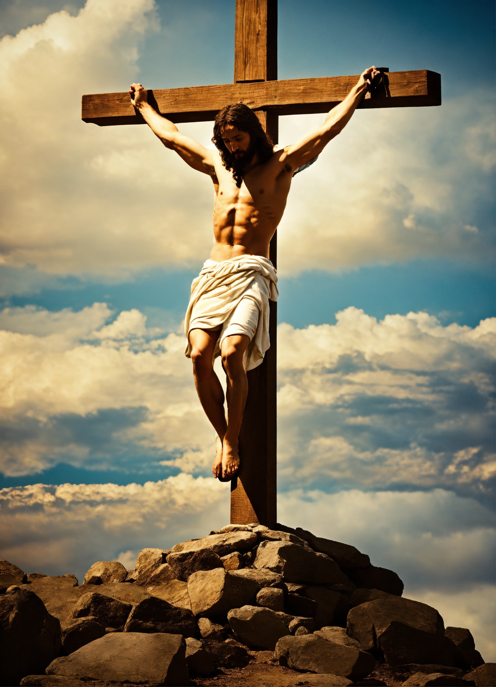 Lexica - Jesus disciple taking his place on the cross, heavenly white vibes