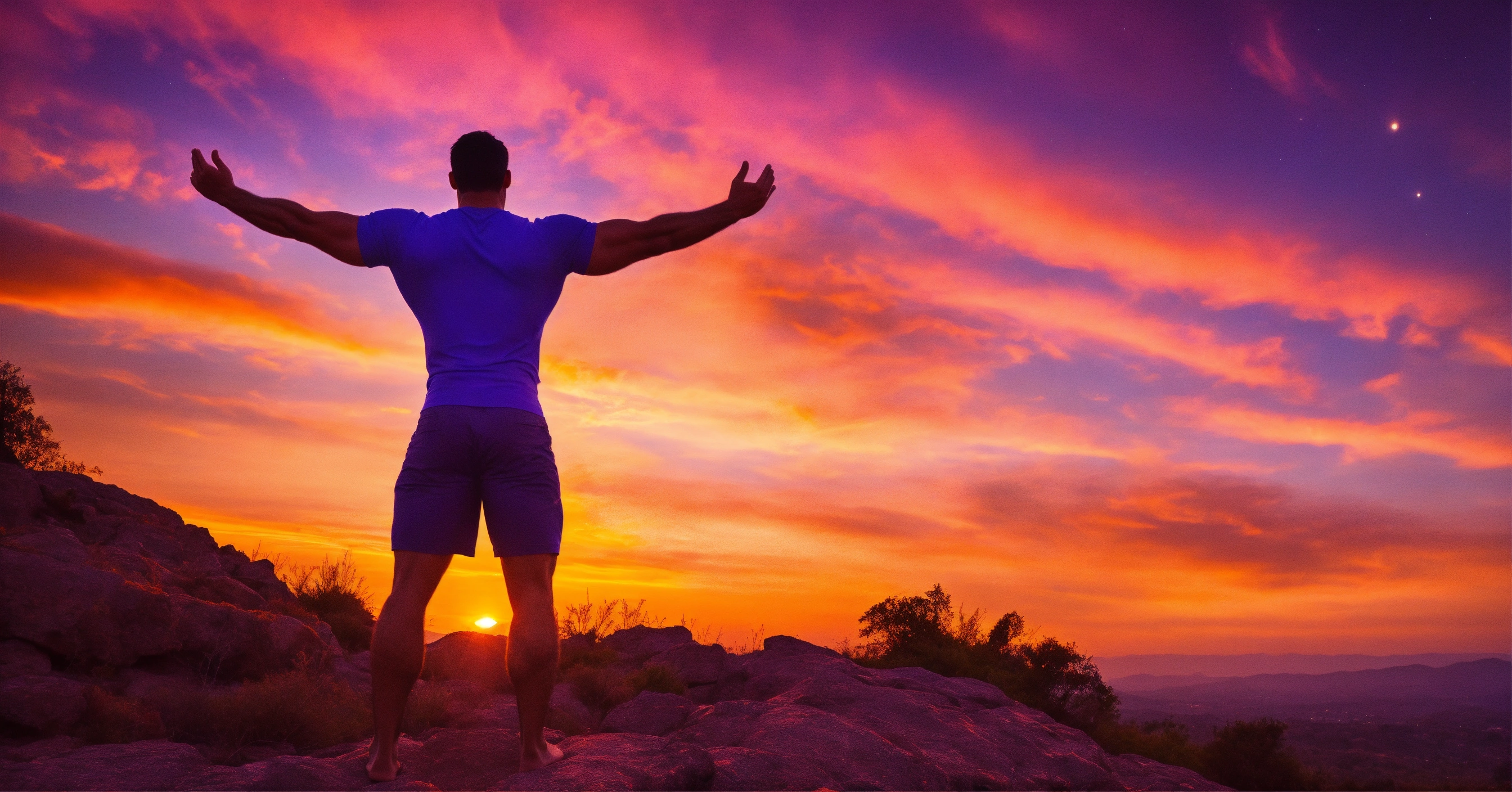 Lexica - Handsome musculkar man, standing, arms raised in gratitude to ...