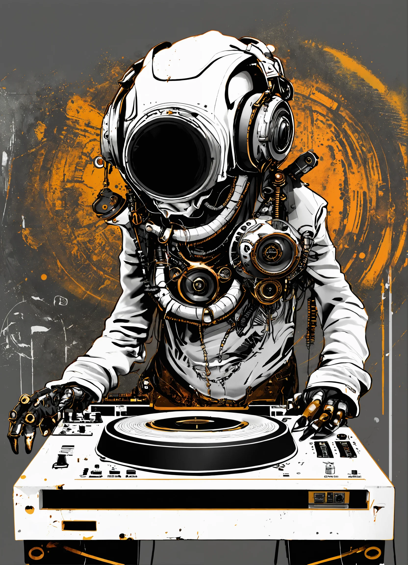 Lexica - 2D vector, dark sci-fi steampunk creature on DJ turntables ...