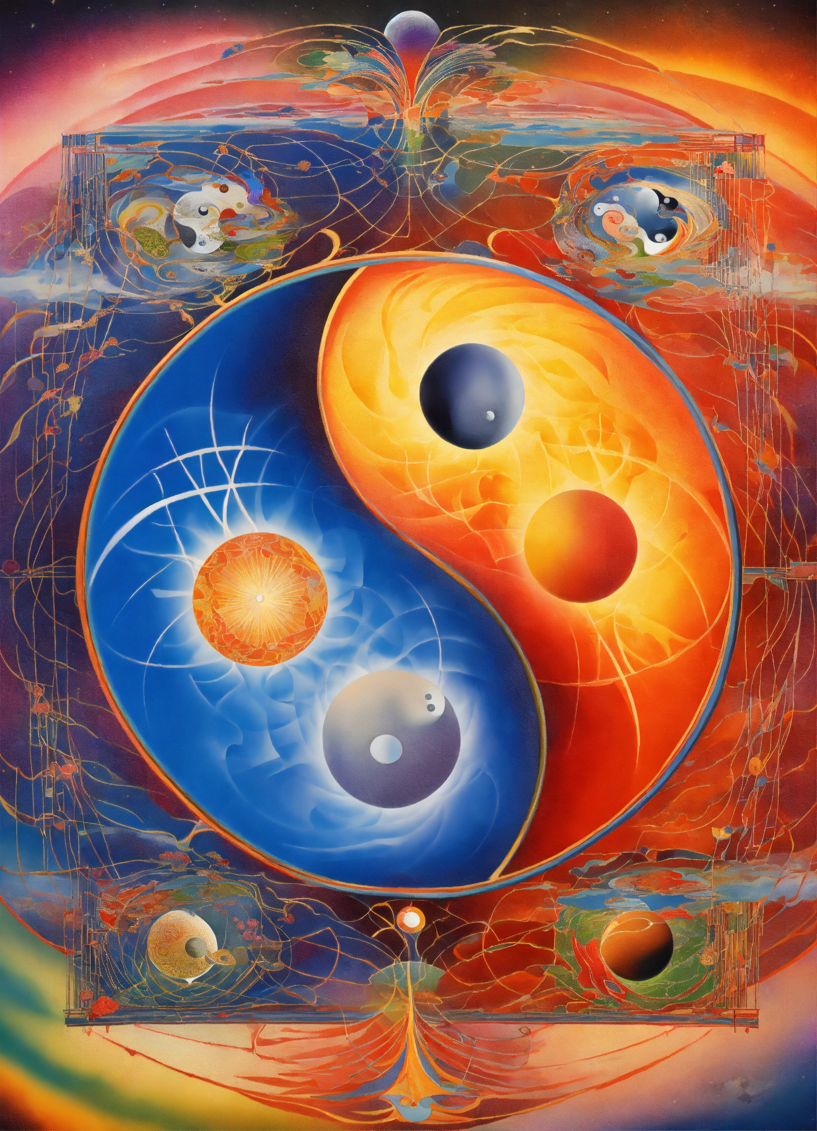 Lexica - Japanese vintage poster, ying yang bring merging into another ...