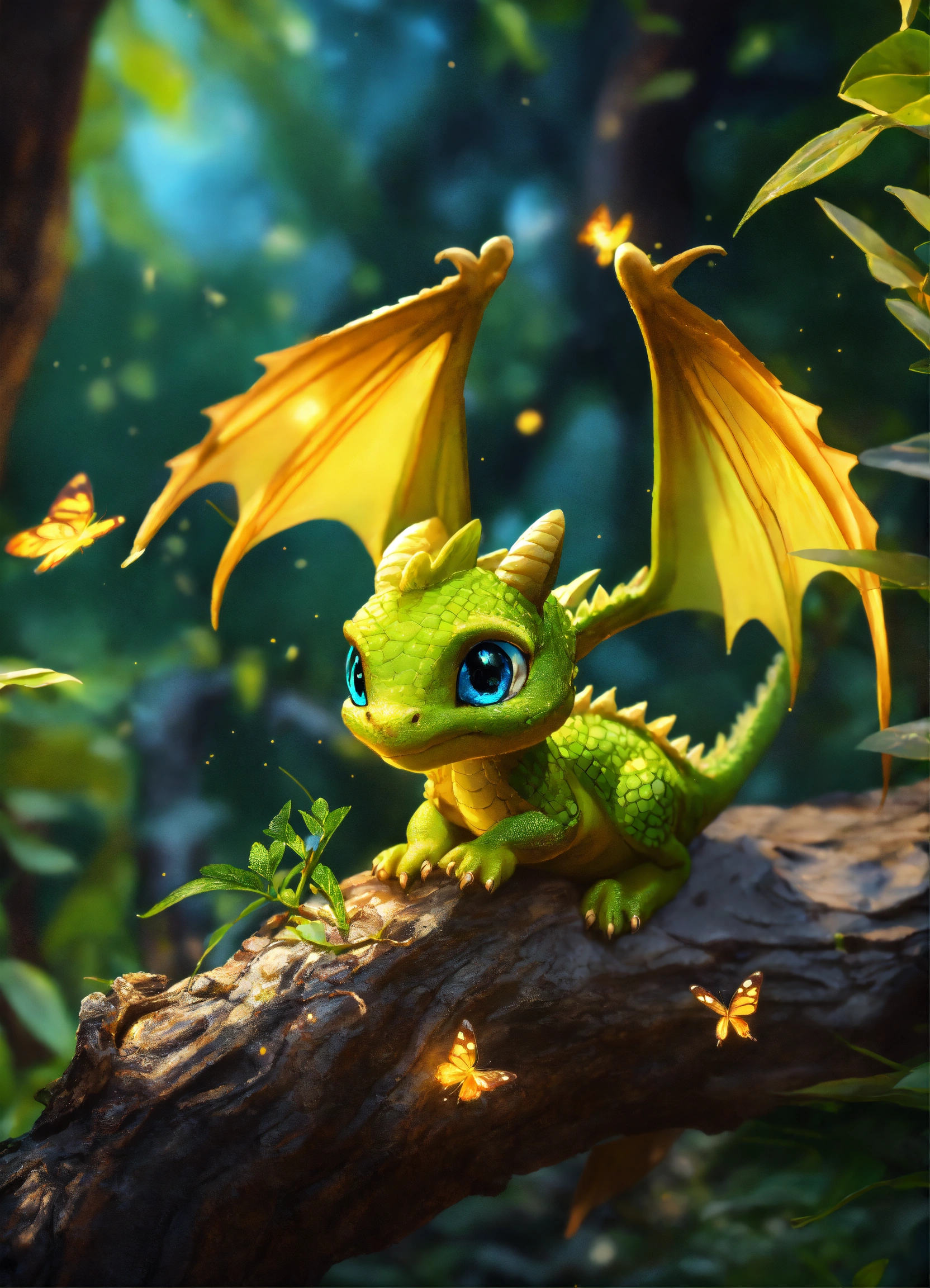 Lexica - A beautiful baby dragon with beautiful wings sitting on a limb ...