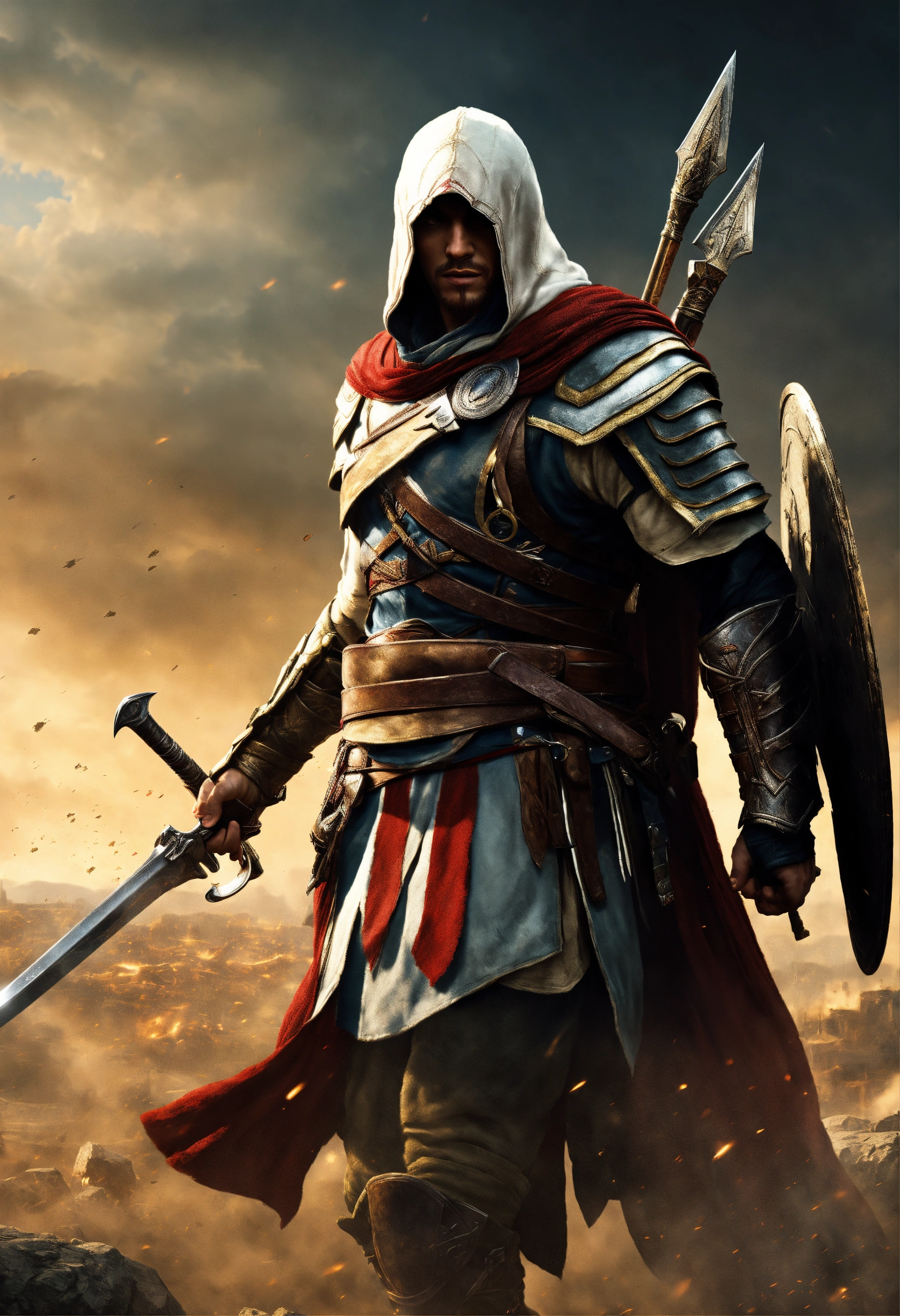 Lexica - Assassins creed man as a spartan, on a battlefield, sharp ...