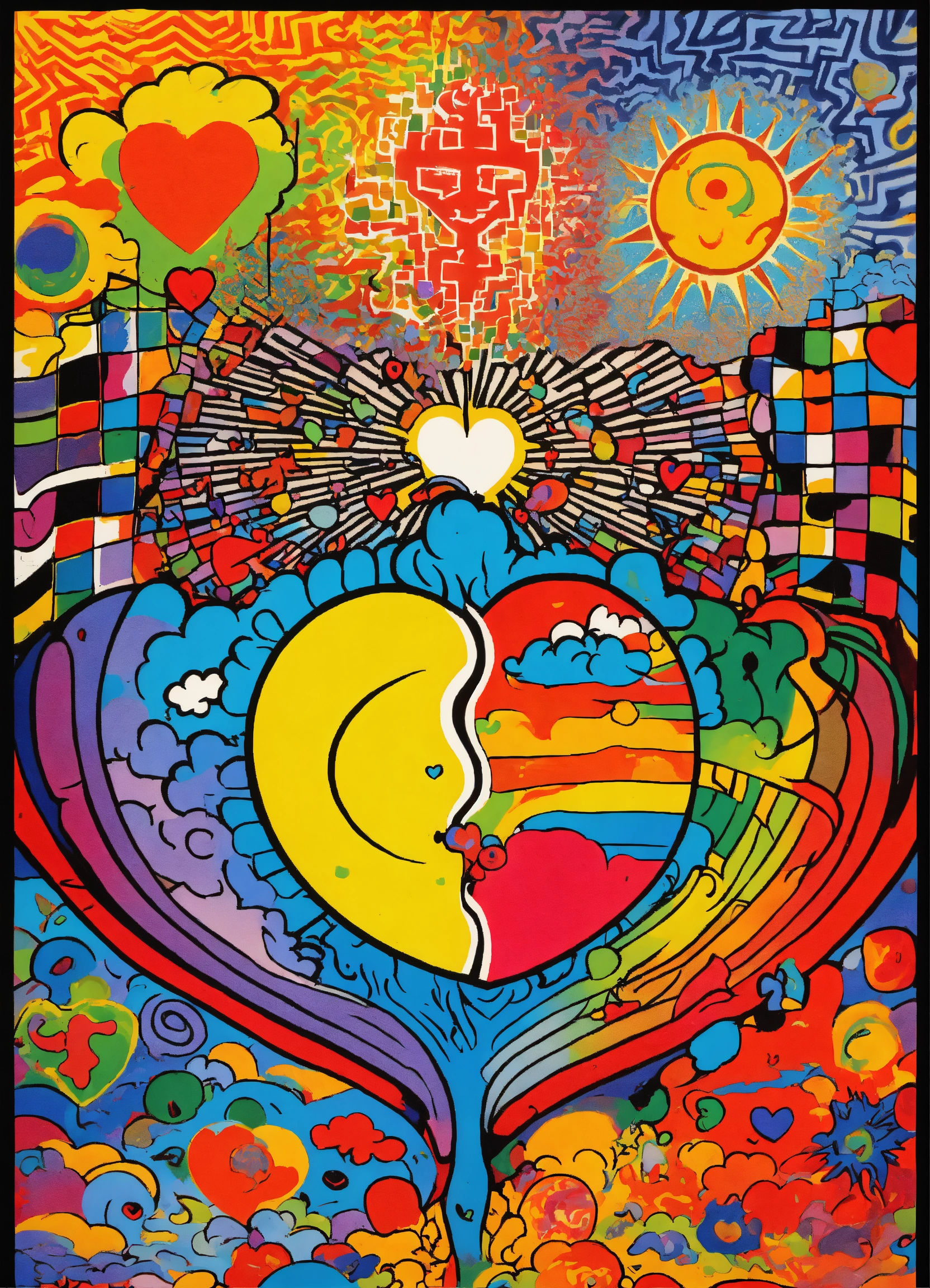 Lexica - Big love heart japanese vintage poster ,oriental ,big sun ...