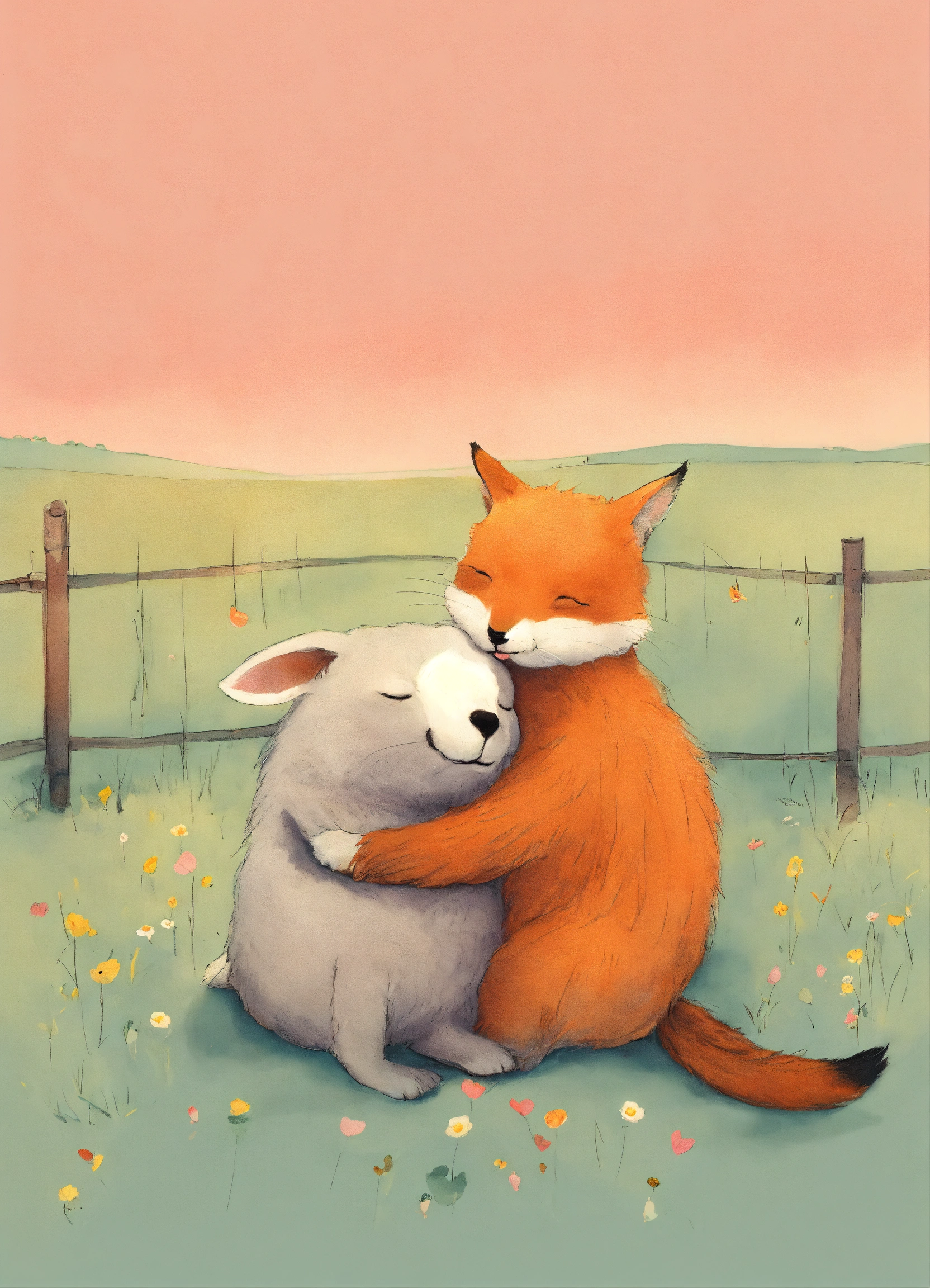 Lexica - Happy friends cuddling, cute critters, by oliver jeffers