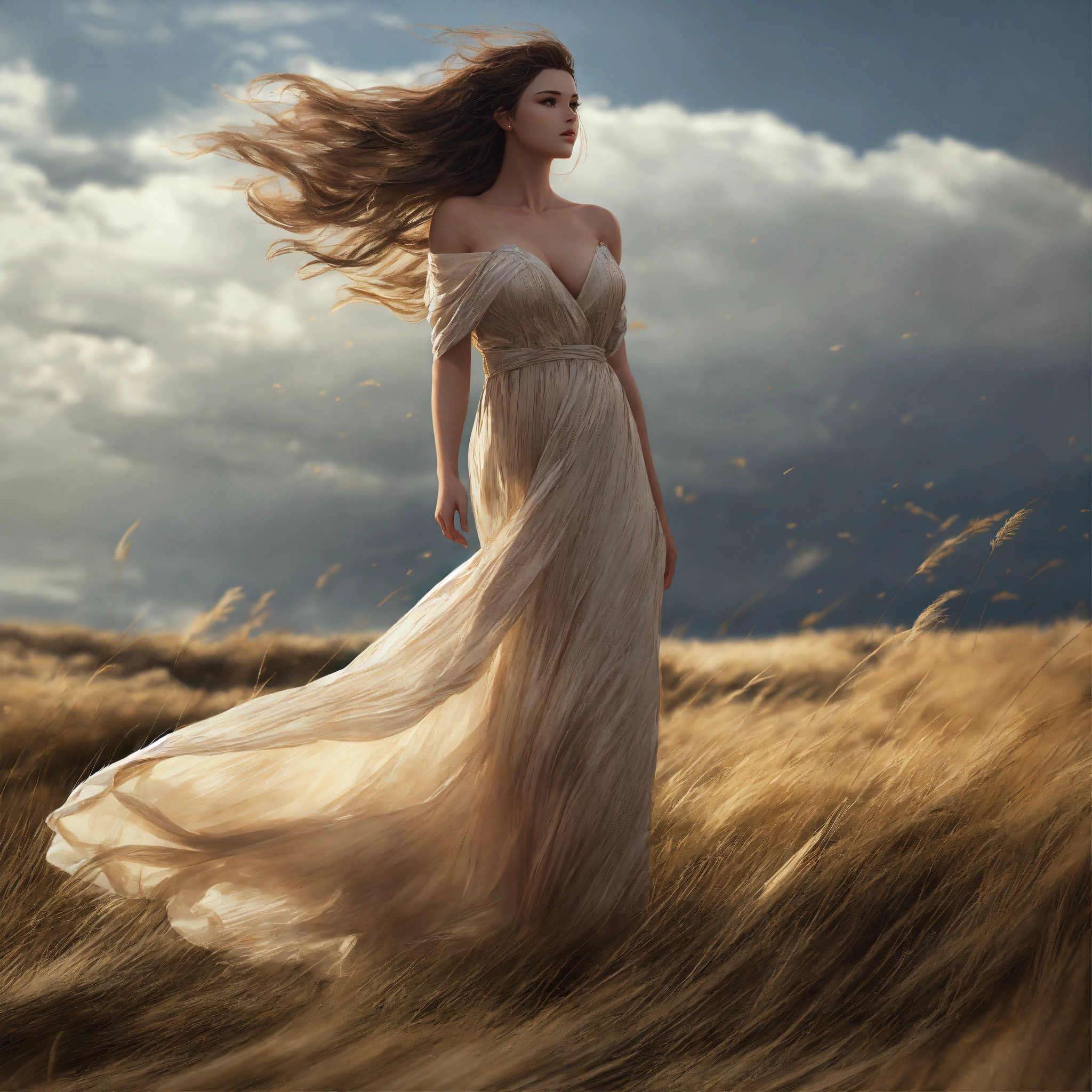 Lexica - Hair in the wind in front of the face , full body, frontside ...