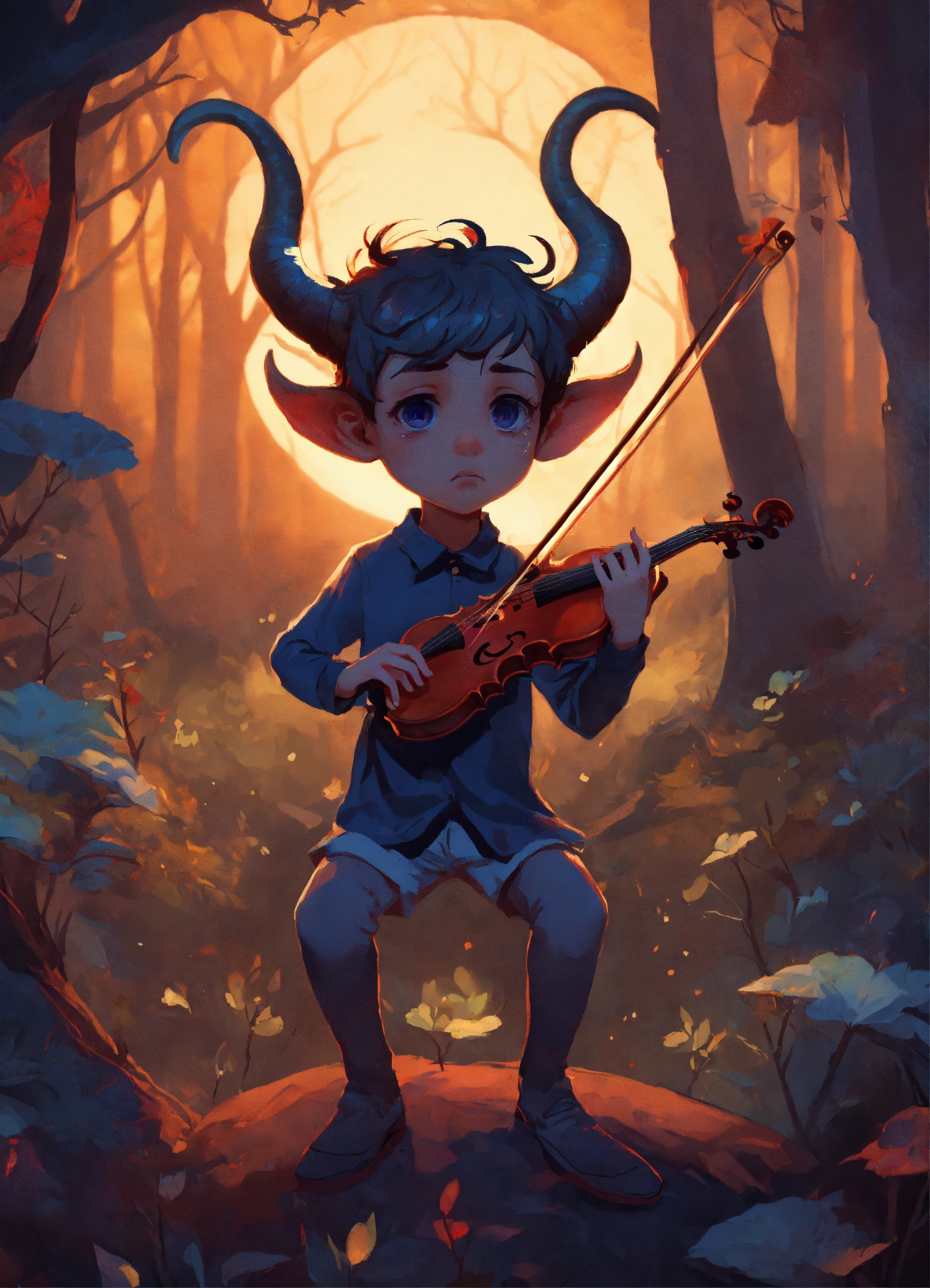 Lexica - A sad little demon boy with small horns playing the violin ...