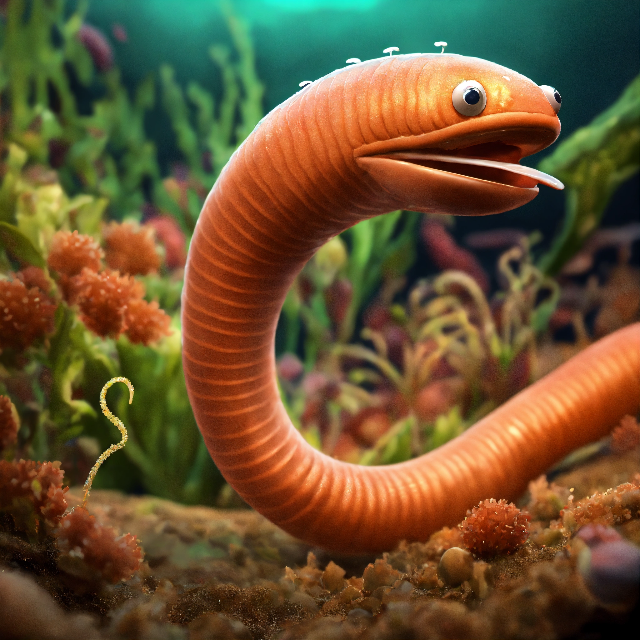 Lexica Ancylostoma Worm With Detailed Features In The Style Of Pixar