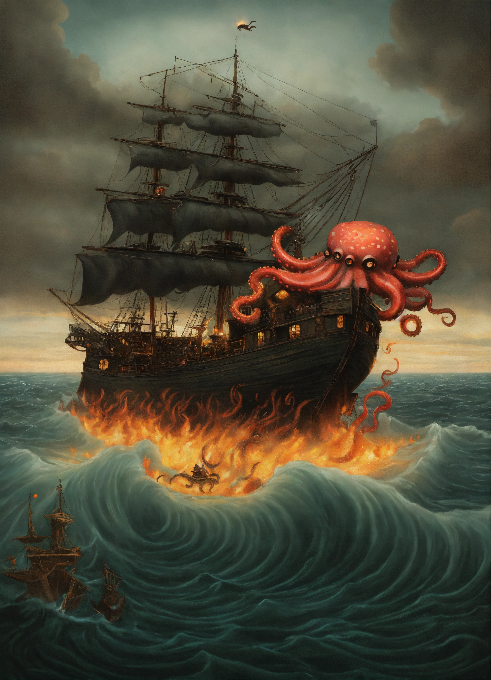 Lexica - Giant creep black octopus in a stormy and iced sea with ...