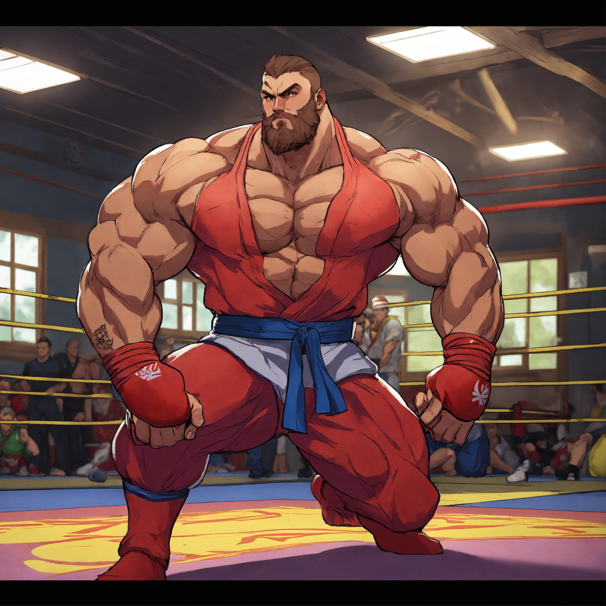 Lexica - 30-year-old wrestler with big muscles in a dojo, bodybuilder, big, martial artist, Vega ...