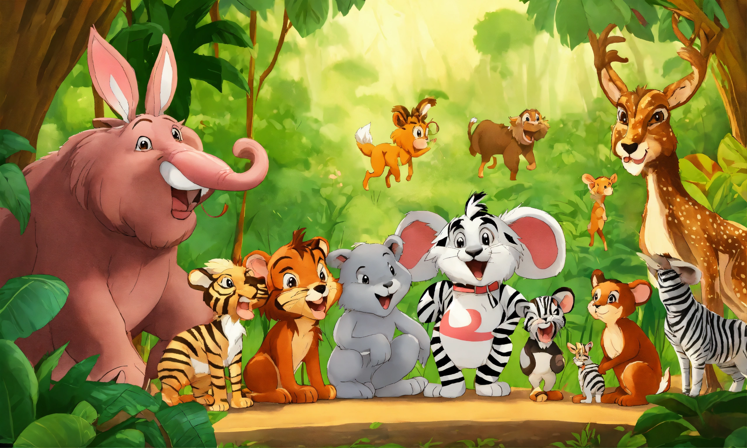 Lexica - Cartoon rabbit is giving speech in front of other jungle ...