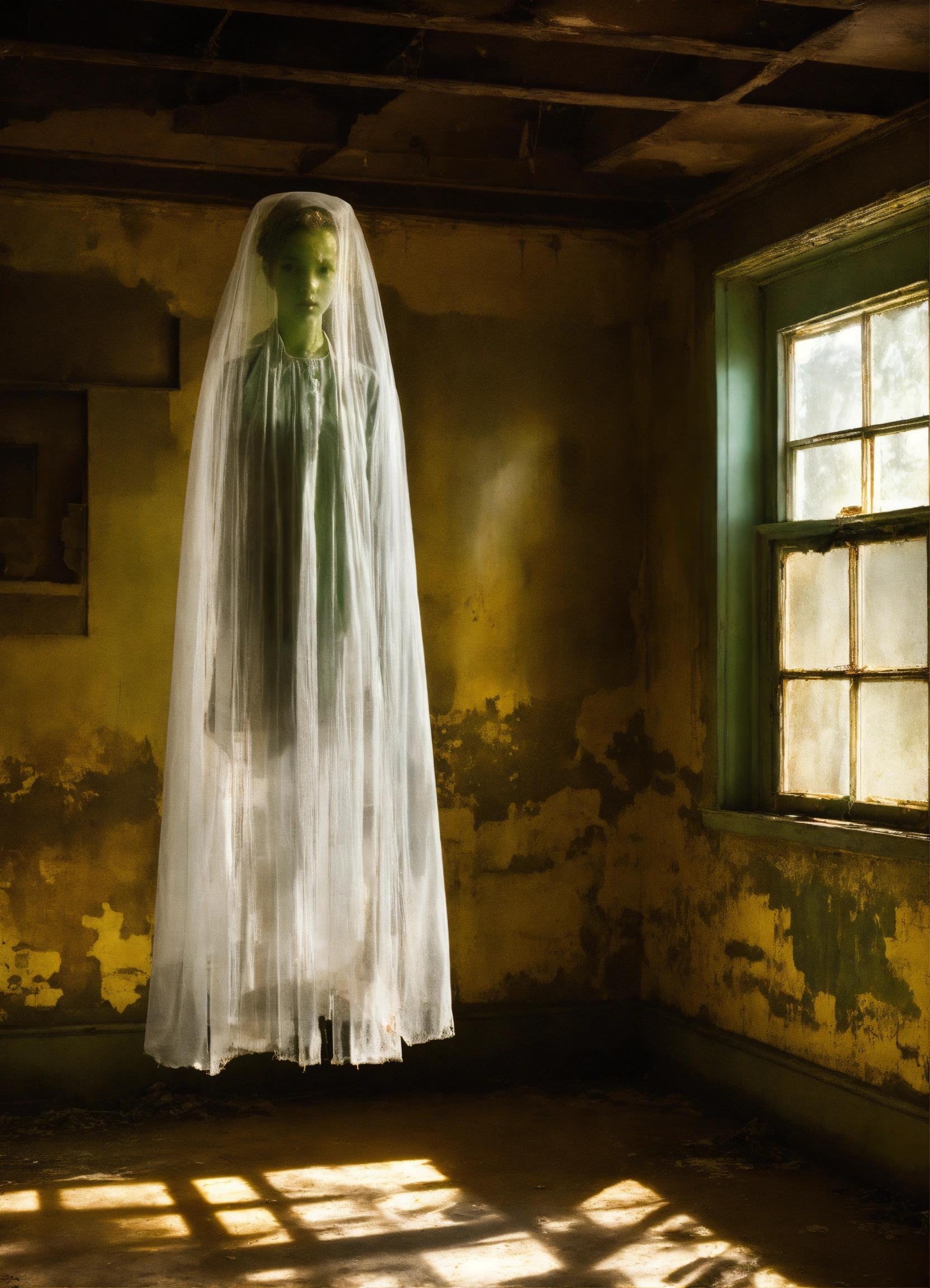 Lexica - Mid-century, Photo realistic, floating flying ghost see ...